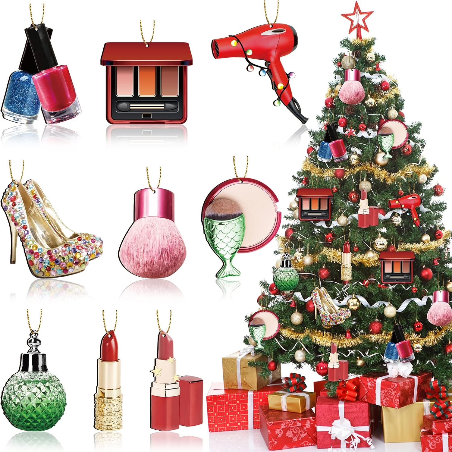 27 Pcs Hanging Wood Makeup Christmas Ornaments Palette High Heel ...
