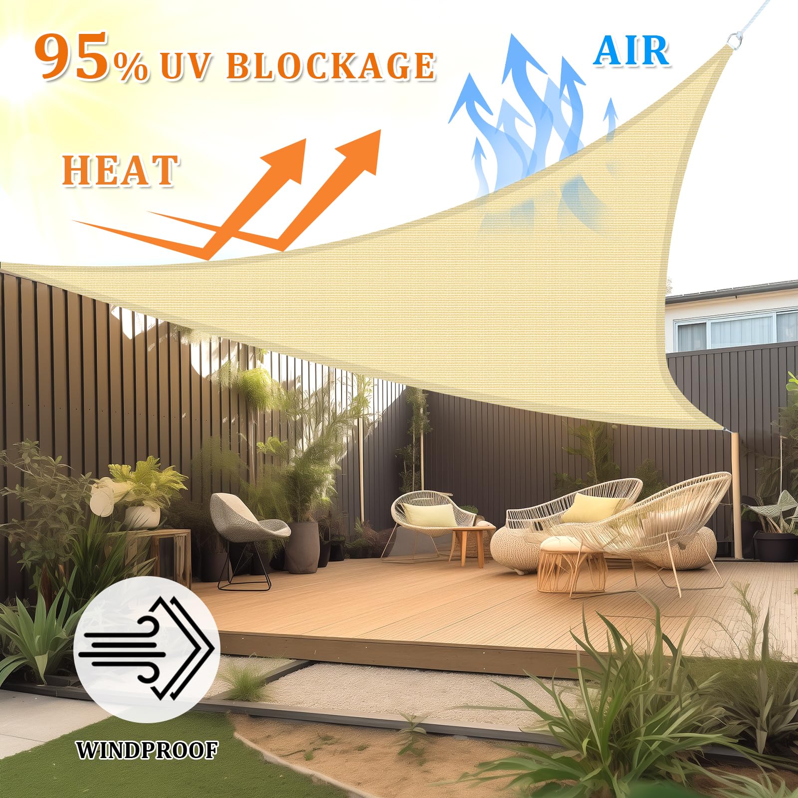 Snapklik.com : Shade&Beyond Triangle Sun Shade Sail 15X15X21 Permeable ...