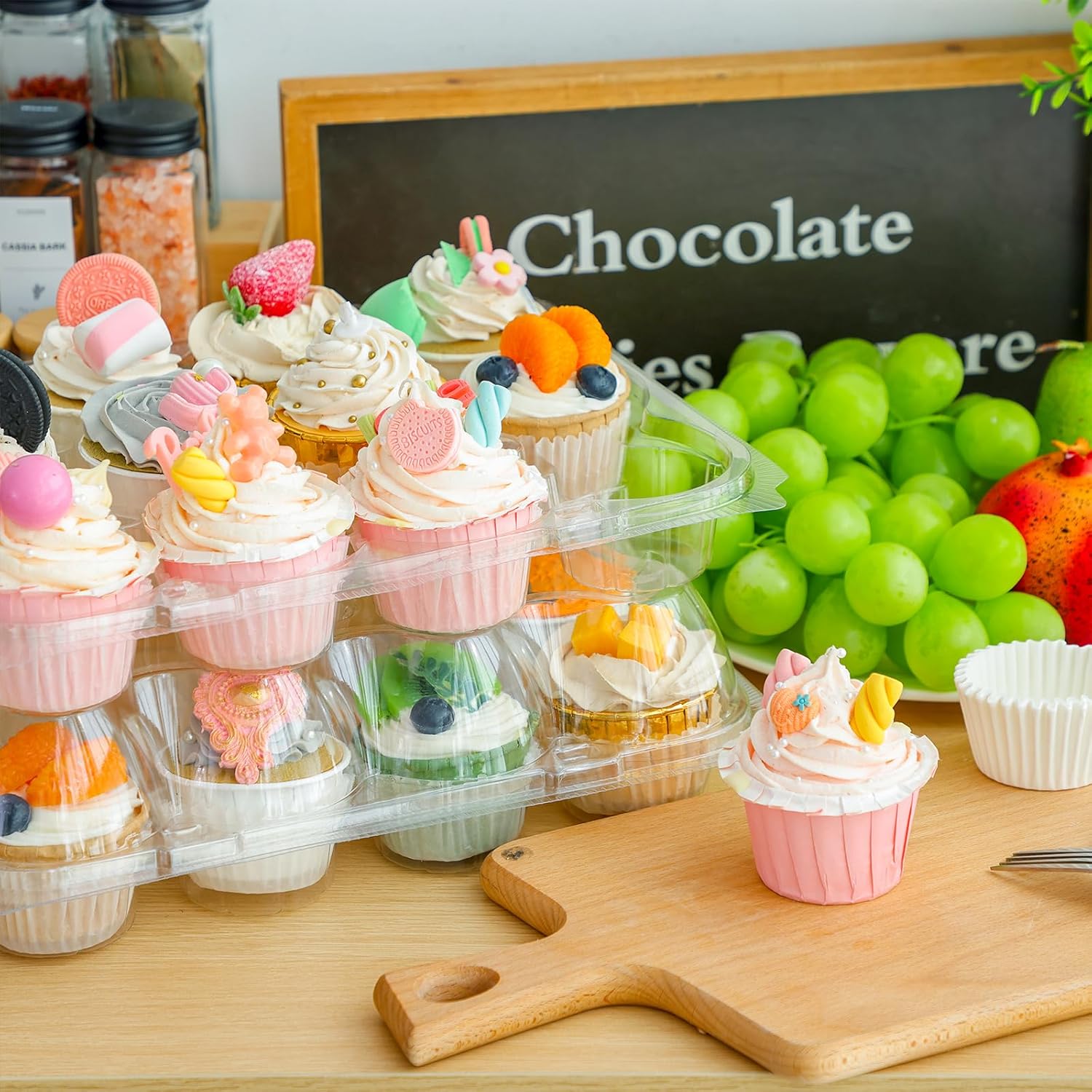 Moretoes Cupcake Containers(12 Pack x 15 Sets), 12.5 x 10 x 3.75 ...