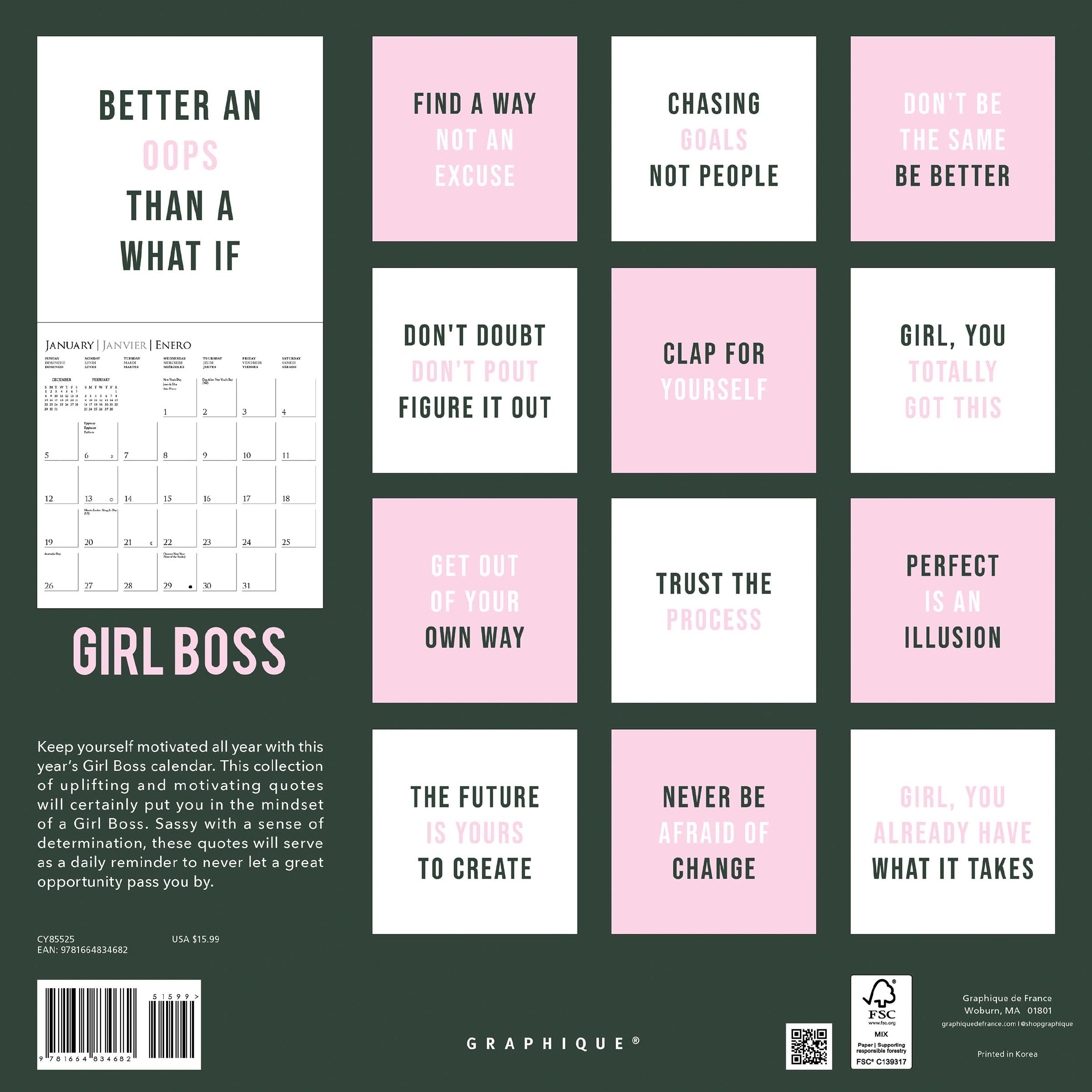 Snapklik.com : 2025 Girl Boss Wall Calendar 12” X 12” Thick Paper Home ...