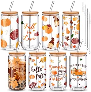 Amazon.com | Umigy 8 Pcs 16oz Ice Coffee Cup with Bamboo Lids and Glass ...