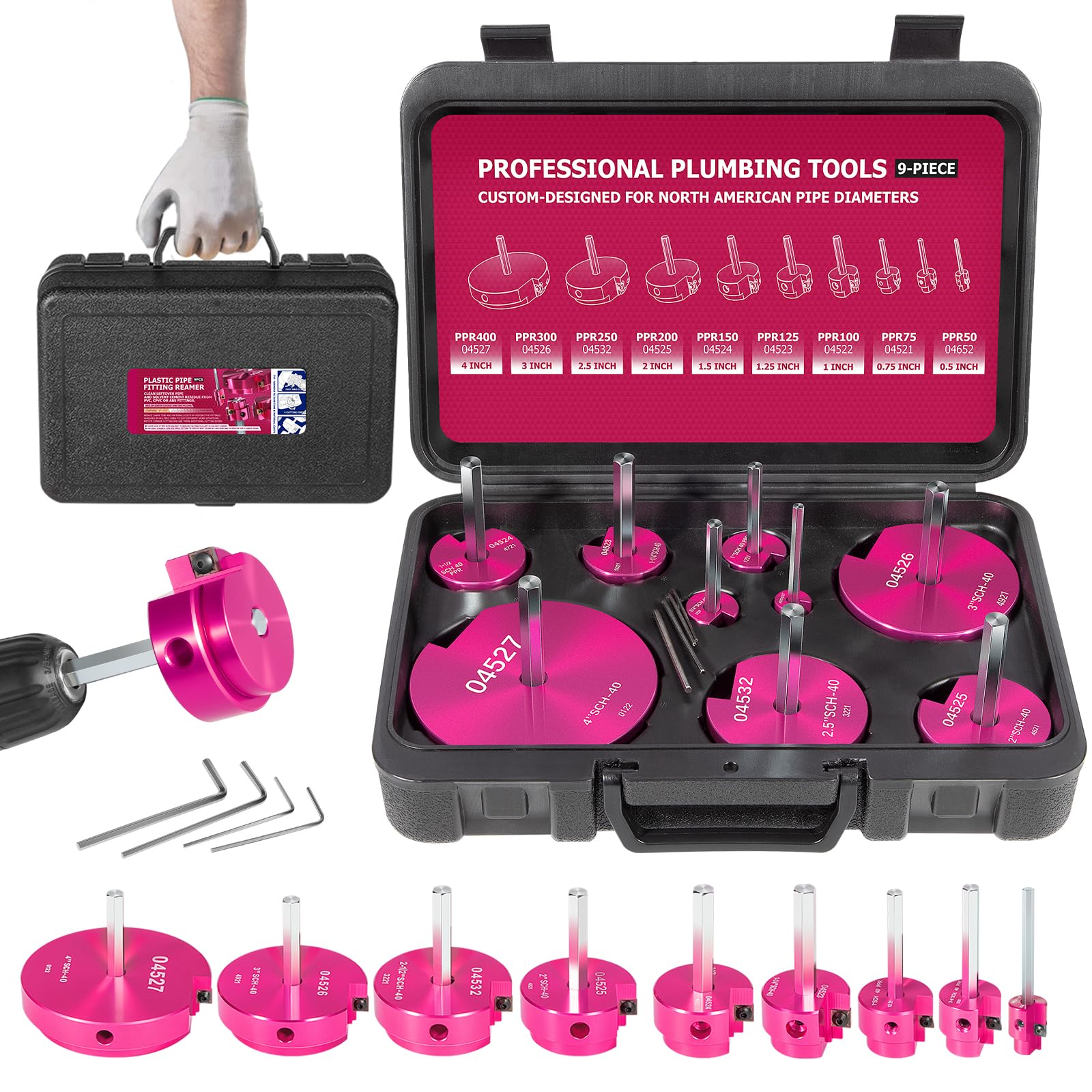 Premium 9Pcs PVC Pipe Reamer - Complete Reamer Set, For 1/2" Drills ...