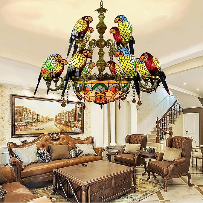 Amazon.com: errzom 12 Parrots Tiffany Chandelier Ceiling Pendant ...