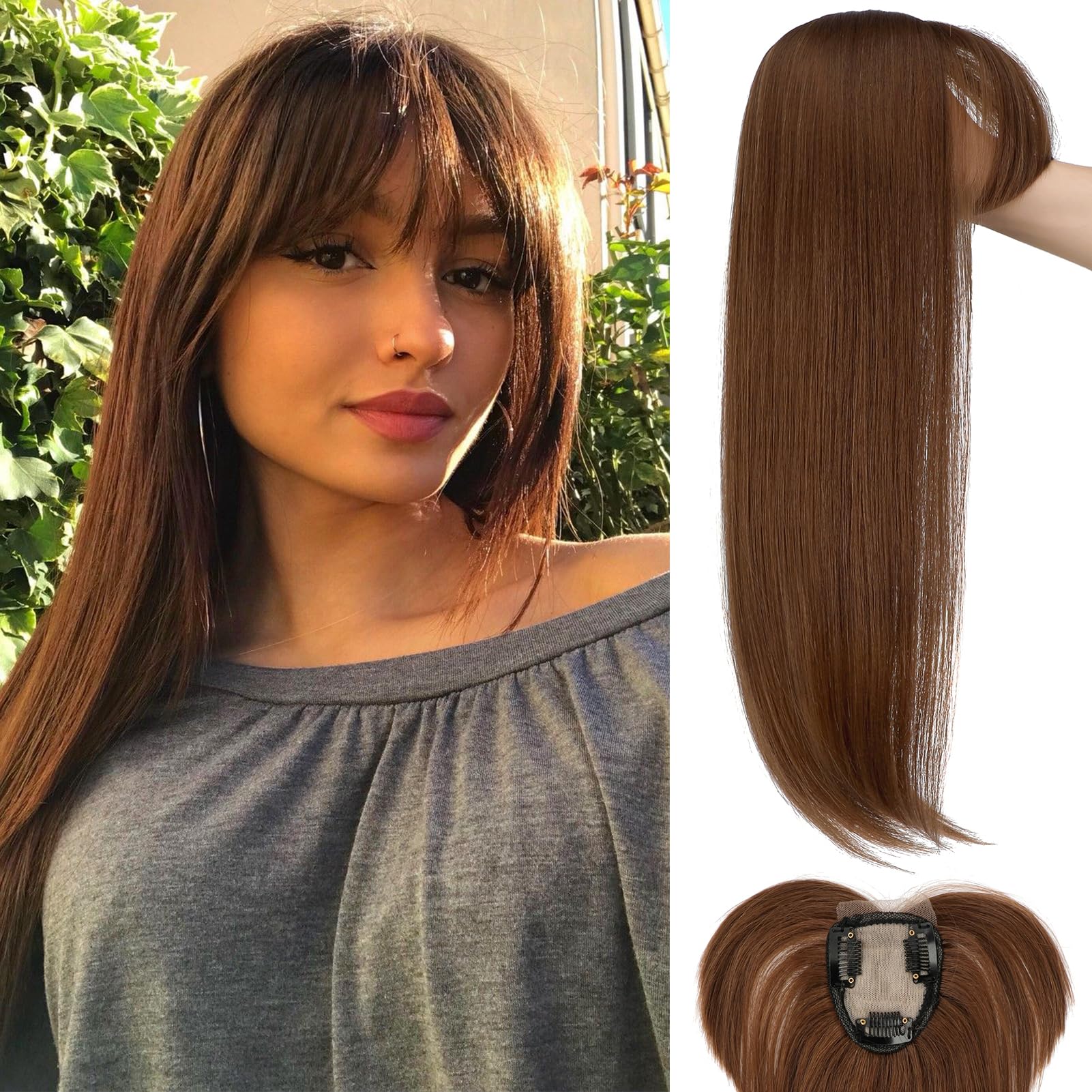 Amazon.com : Yekartary Hair Toppers with Bangs Women Clip-in Bangs with ...