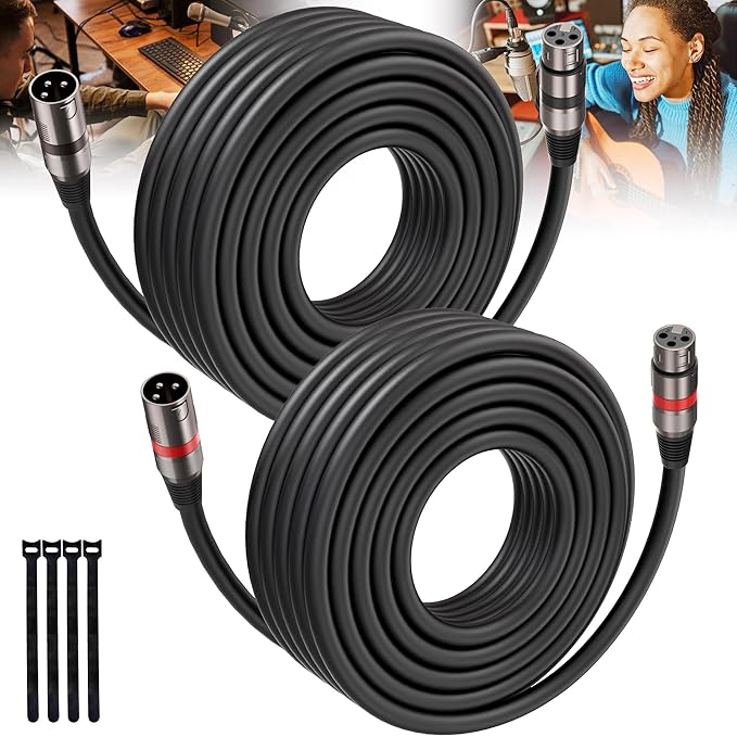 XLR Cables 50FT/16M 2 Packs, Premium Heavy Duty Balanced Microphone ...