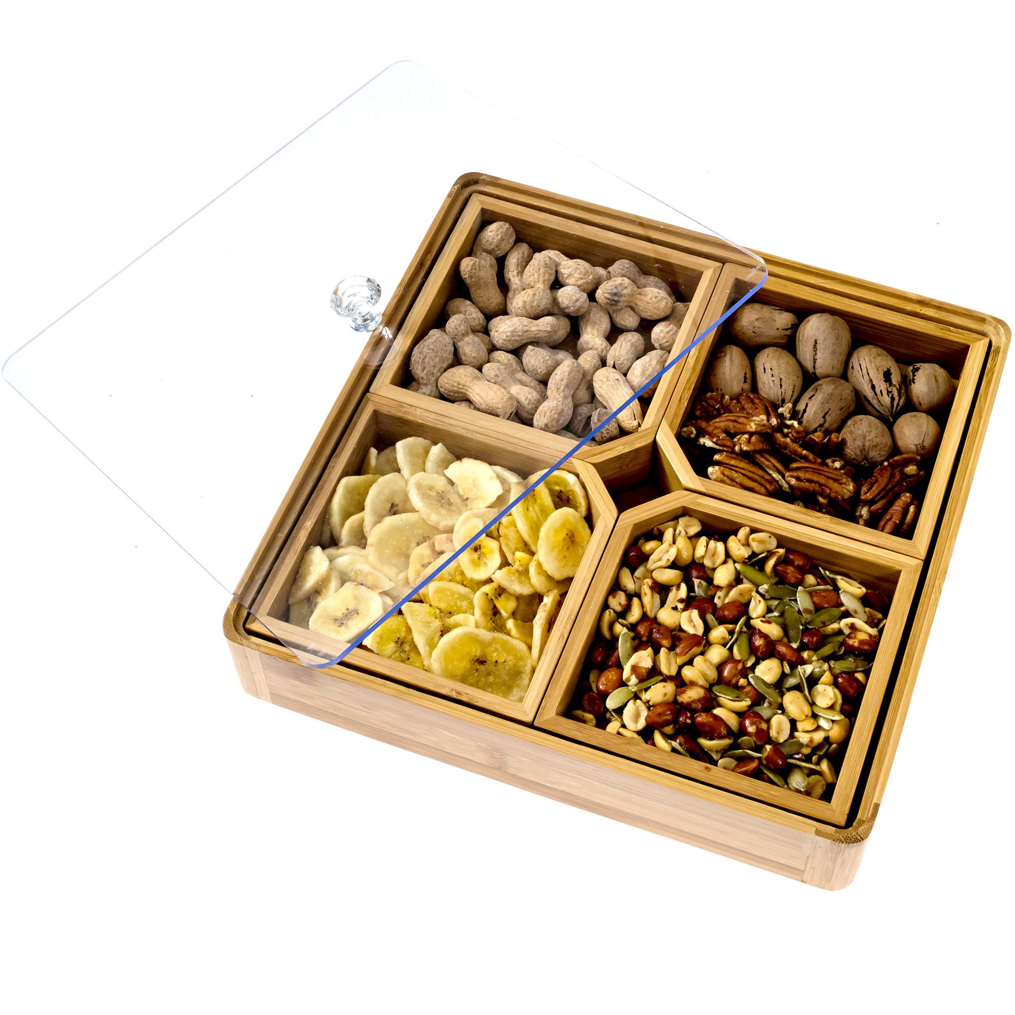 Serving Platter - Bamboo Divided Serving Tray with Lid & Removable ...
