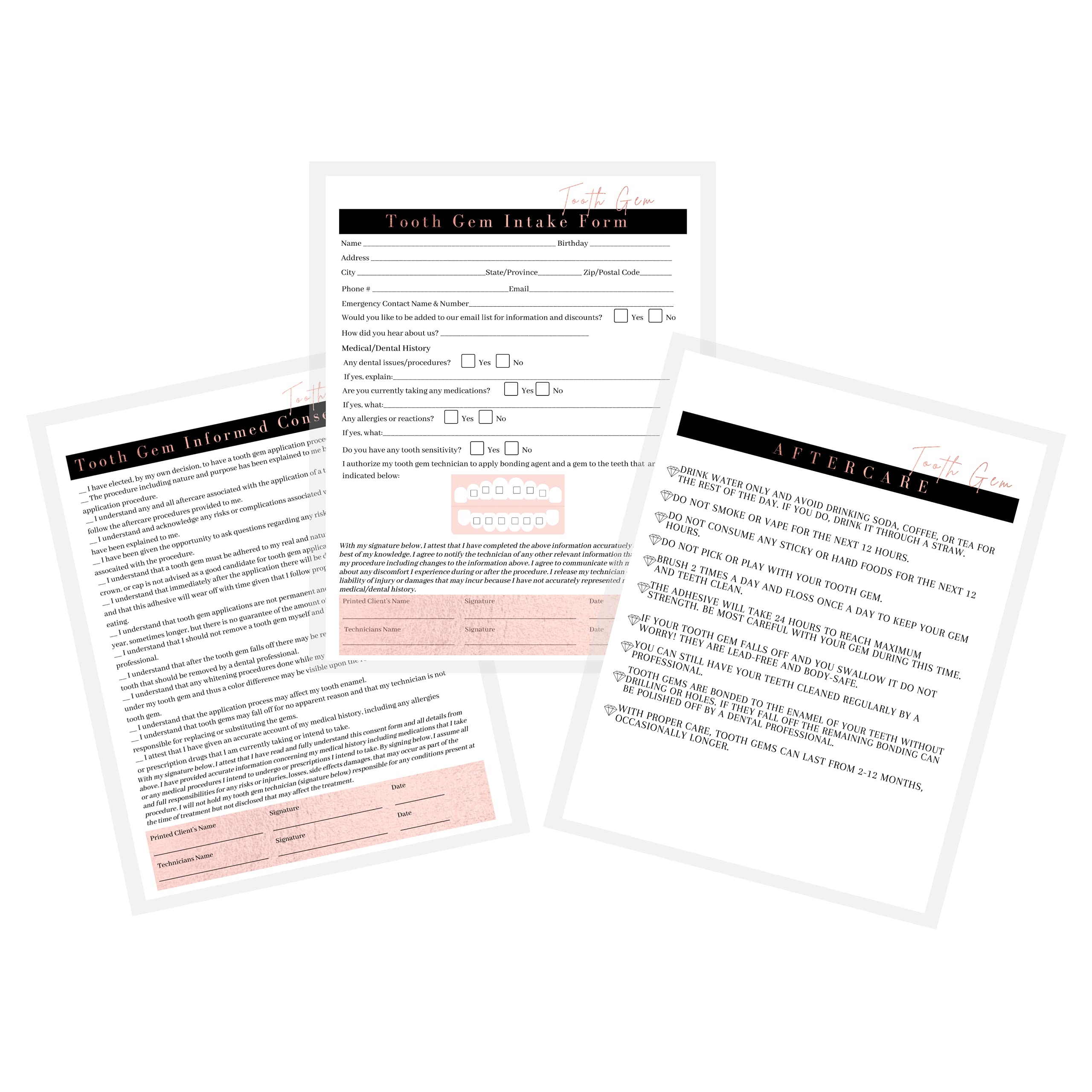 Buy Tooth Gem Consent Form, Intake Form, Aftercare Form | 75 Pack | 8 ...