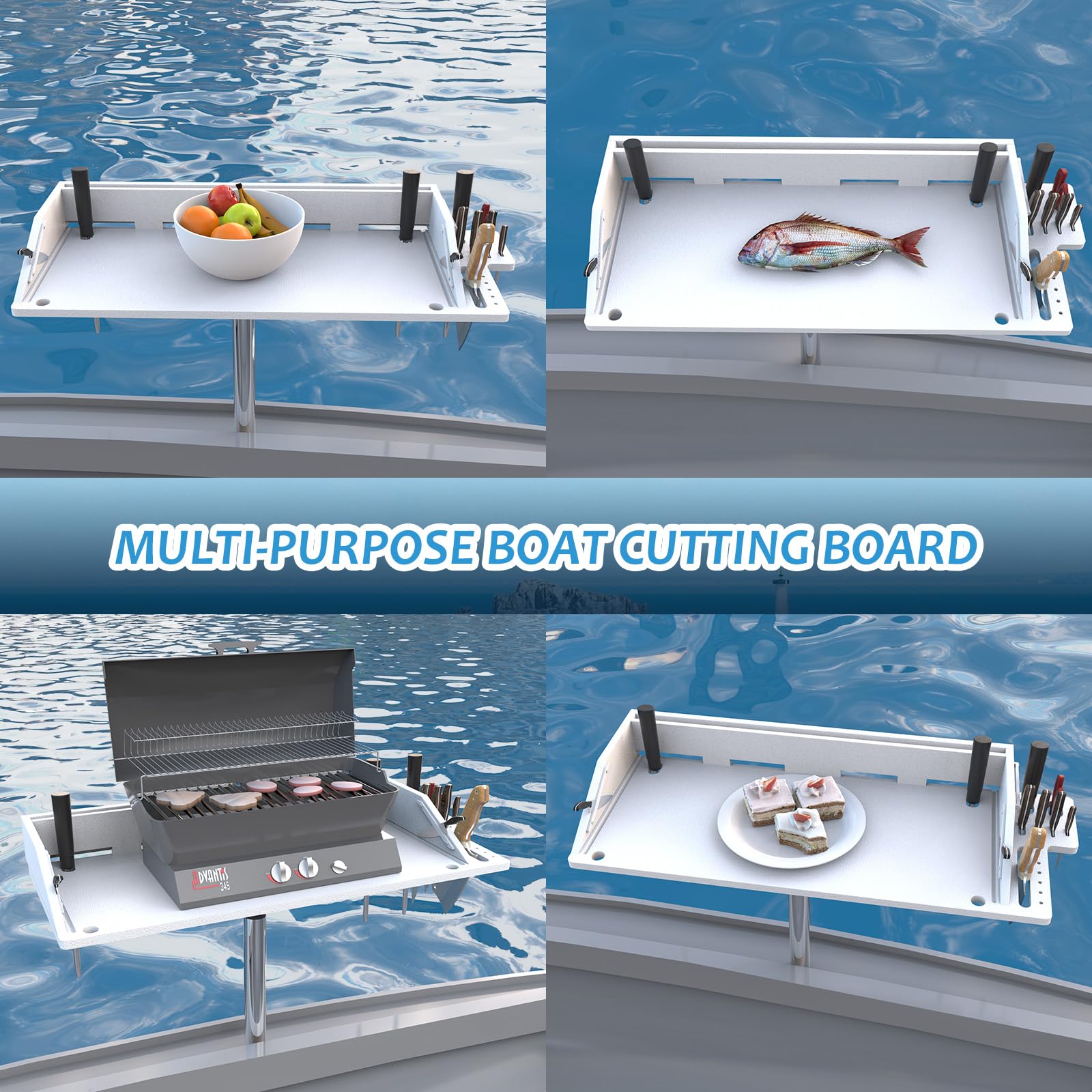 osemar 31" x 13" Bait Cutting Board for Boat with Rod Holder Mount ...