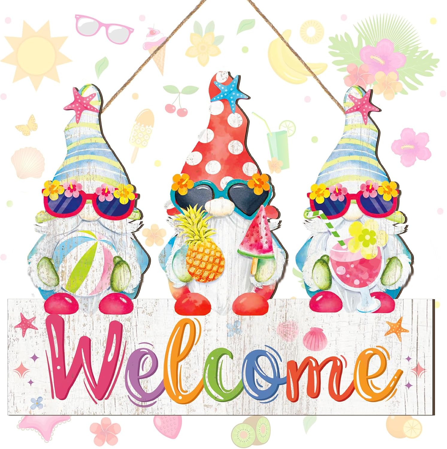 Amazon.com : Wenqik Summer Gnome Door Decor Wooden Welcome Hanging Door ...