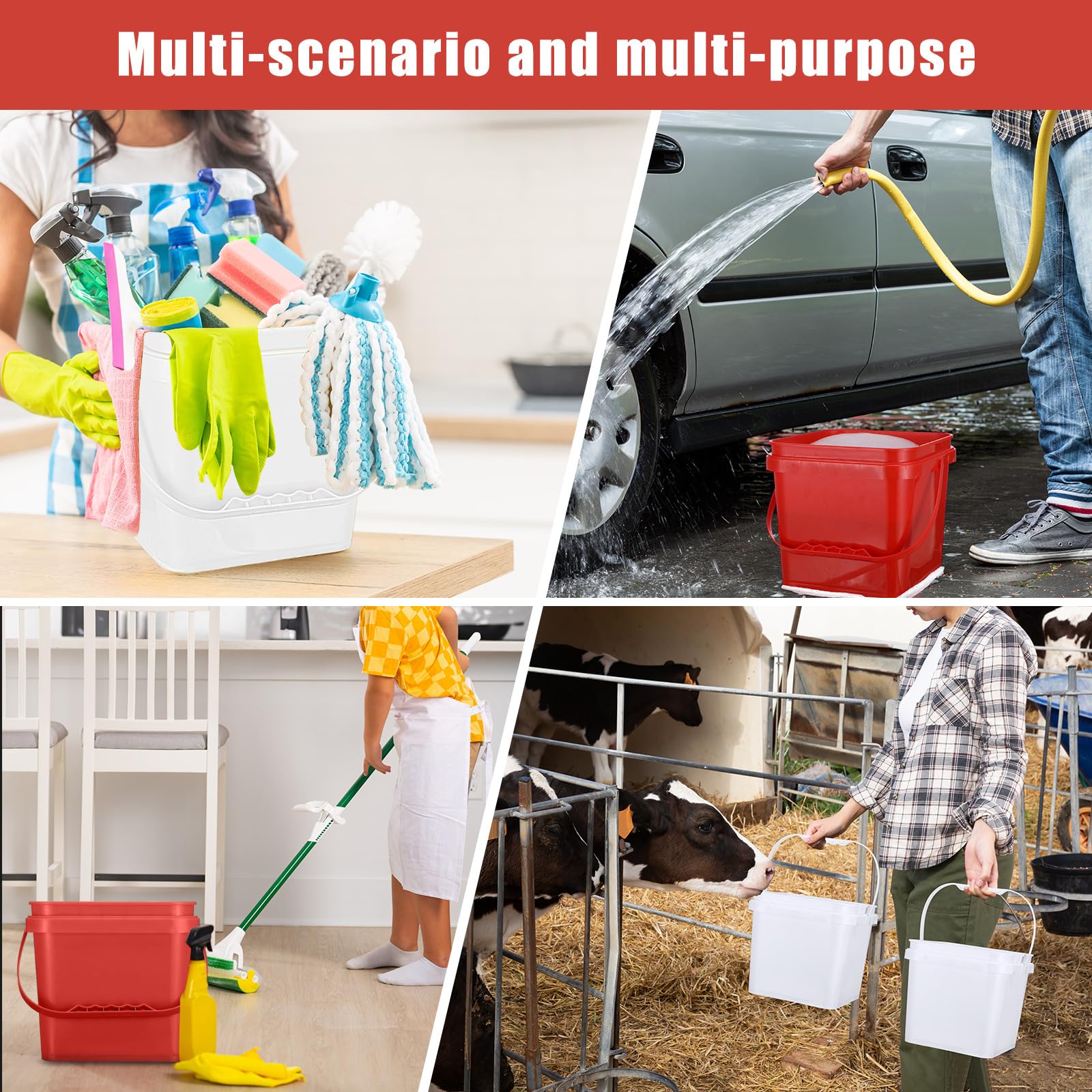 4 Pcs Plastic Bucket 5 Quart Square Bucket Utility Small Bucket with ...