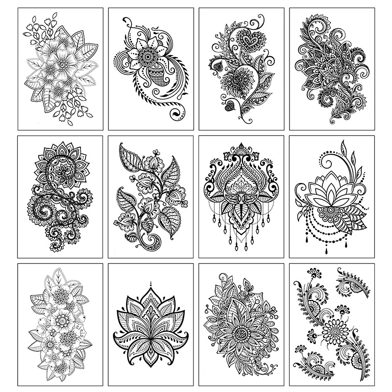 YUTOU 12 Sheets Temporary Tattoos Fake Tattoos 3D Tattoo Stickers Rose ...