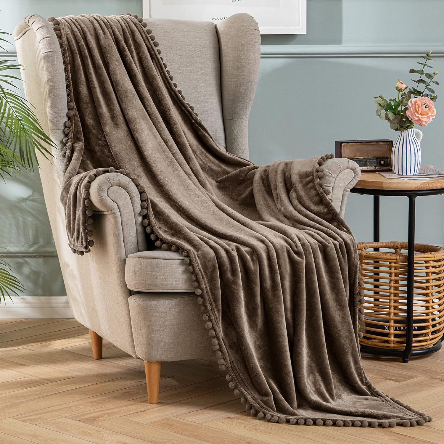 MIULEE Fleece-Überwurfdecke mit Pompon, Quaste, weiches Flanell ...