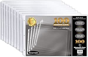 GOLD SEAL 100 Pack 11x17 Inch Heavyweight Diamond Clear Sheet Protectors, Side Loading, Ledger ...