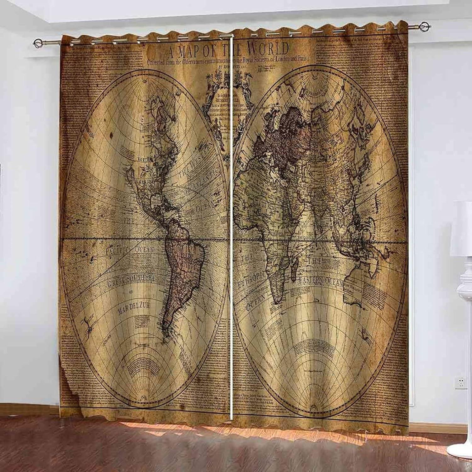 Amazon.com: Vintage World Map Blackout Curtains, 3D Ancient Map Print ...