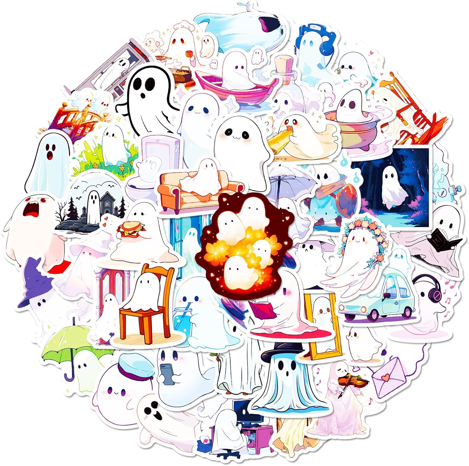 Amazon.com: Cute Ghost Stickers for Kids, 50PCS Waterproof Vinyl ...