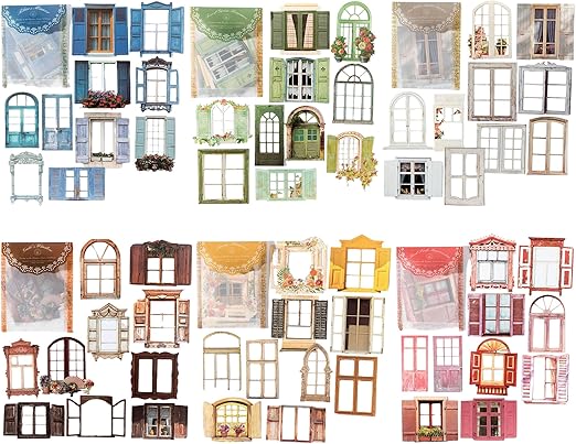 Amazon.com: ZAKHSE Scrapbook Stickers Window Pattern Sticker, 60 Pcs ...