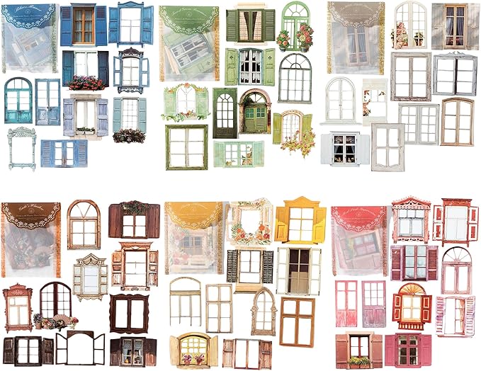 Amazon.com: ZAKHSE Scrapbook Stickers Window Pattern Sticker, 60 Pcs ...