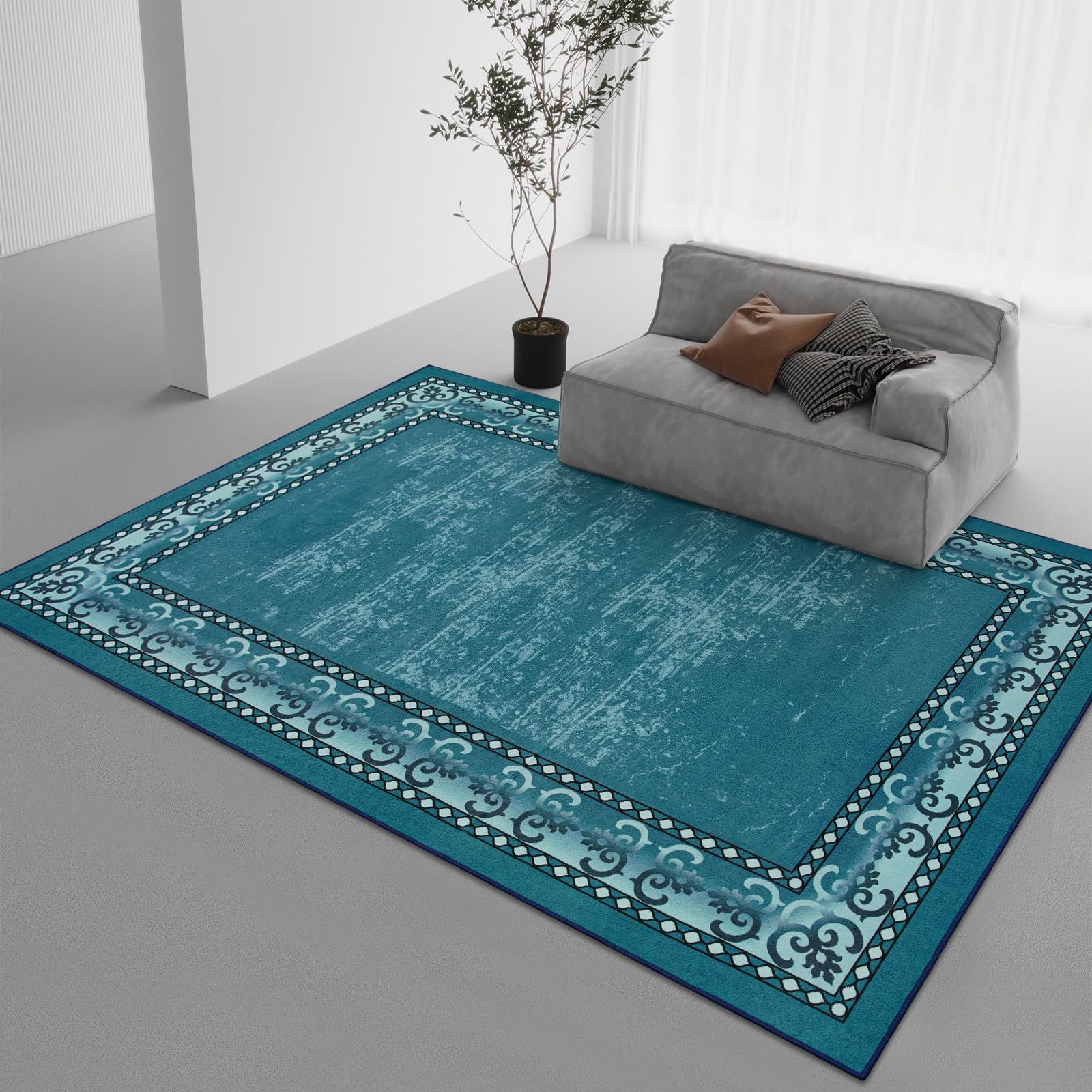 DweIke Large Rug Modern Bordered 6x9 Area Rug for Living Room Office ...