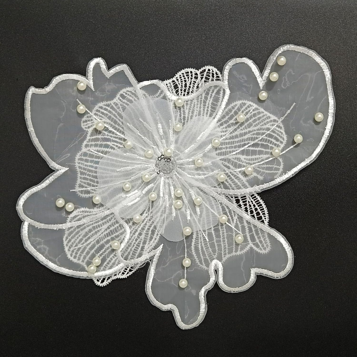 Amazon.com: White Flower Lace Embroidered Applique,2Pcs Pearl ...