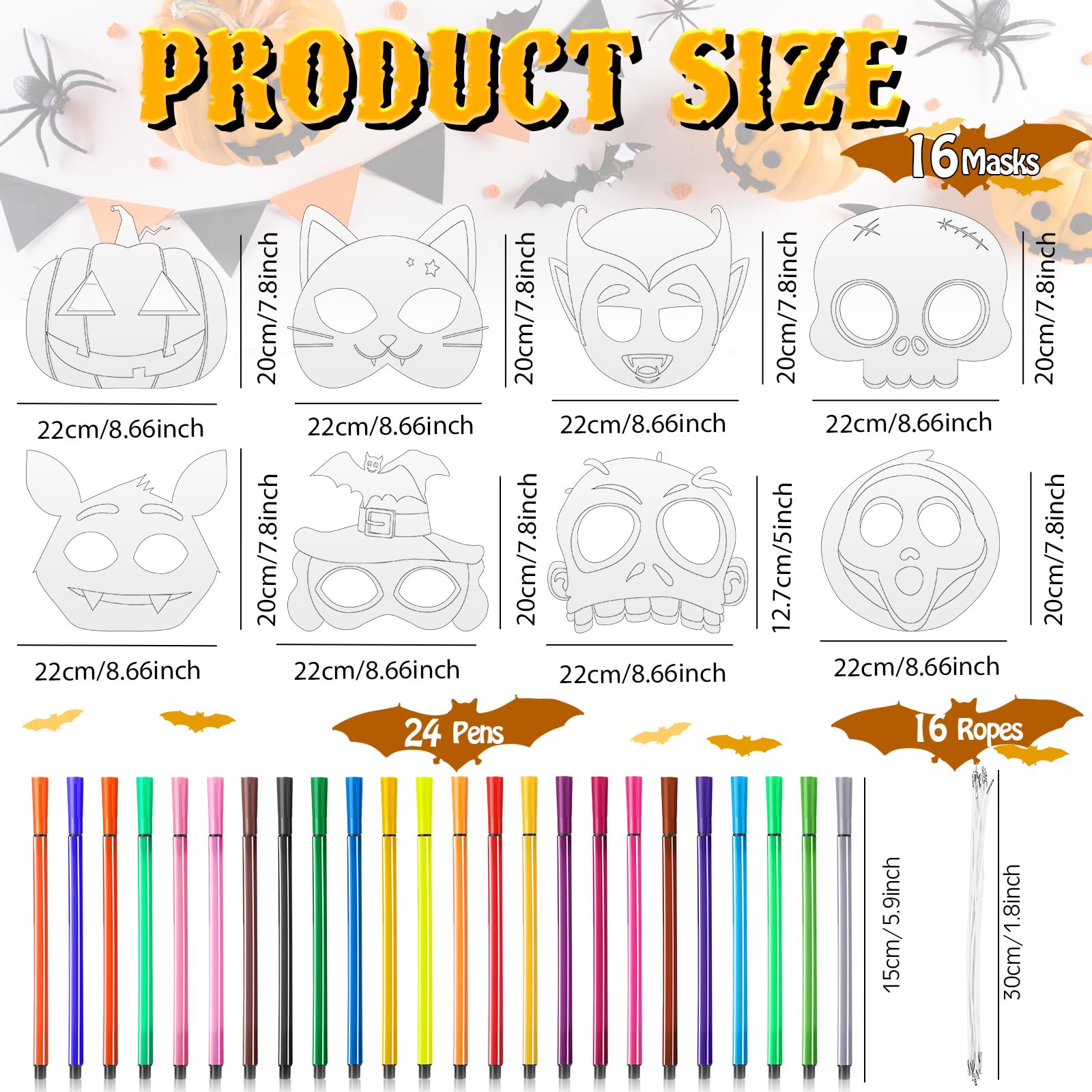 Snapklik.com : Lenwen 16 Pcs Halloween Coloring Masks Crafts Color Your ...