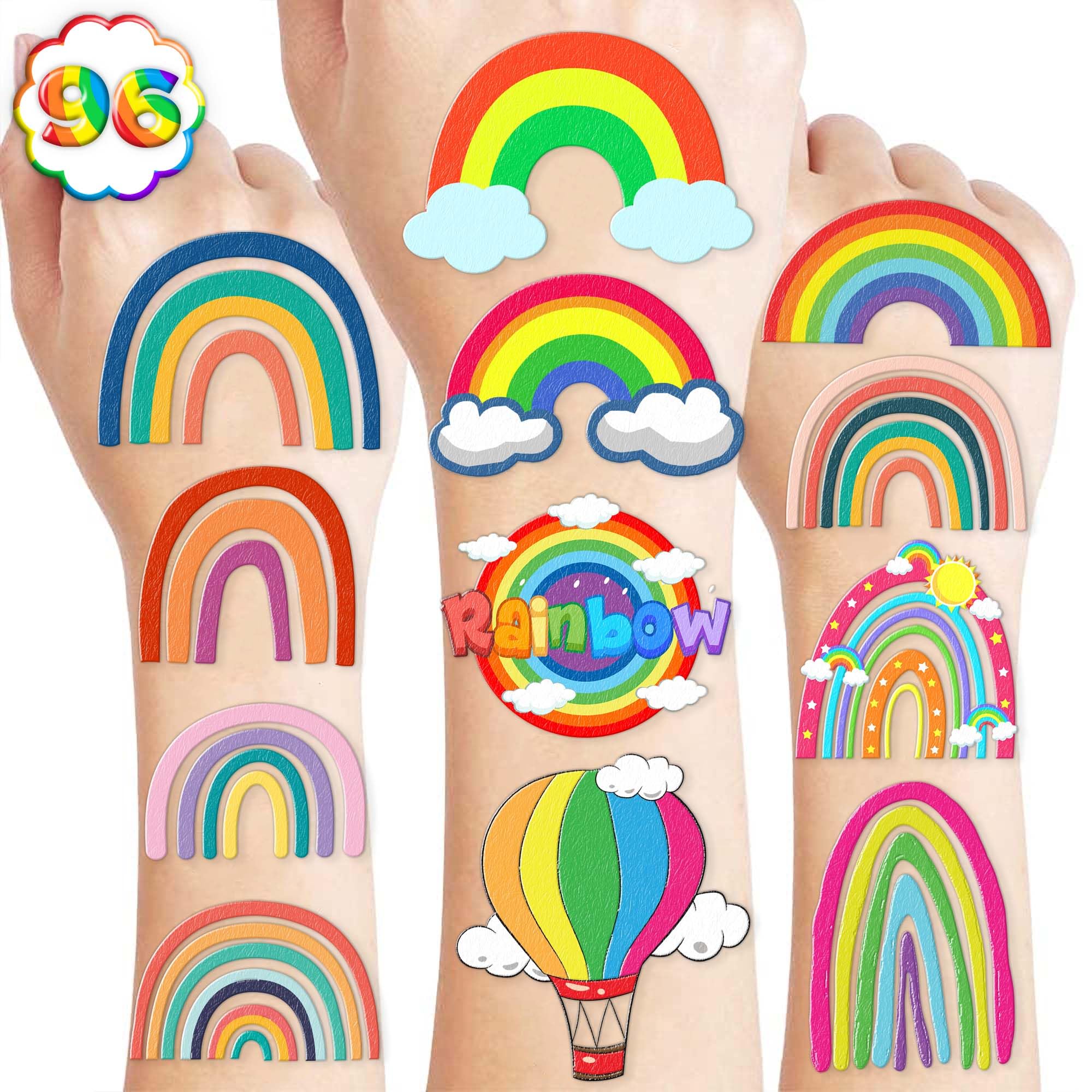 Amazon.com : 8 Sheets (96PCS) Rainbow Temporary Tattoos Theme Birthday ...