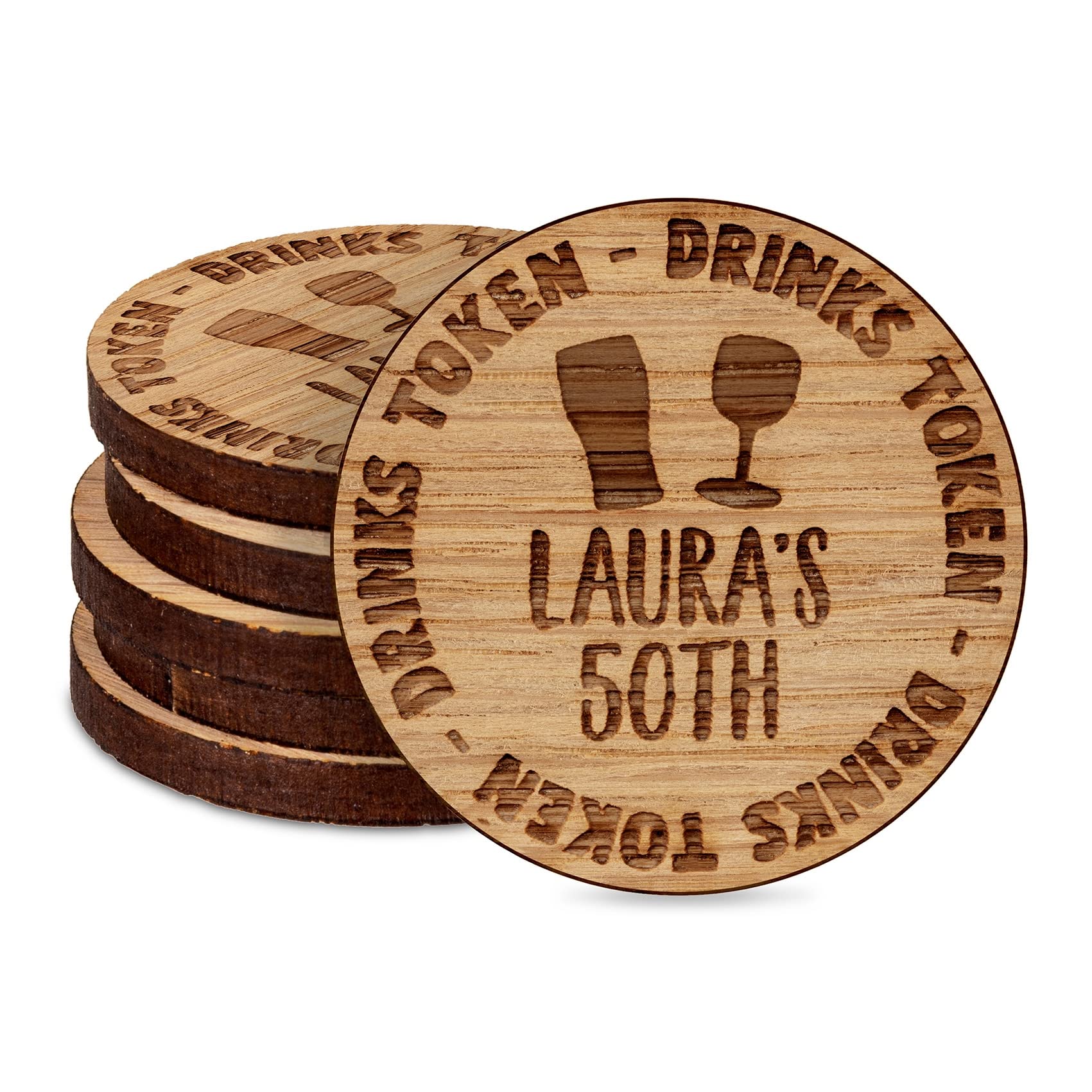 Personalised Drinks Tokens Wine Beer Birthday Favours Table Decorations ...