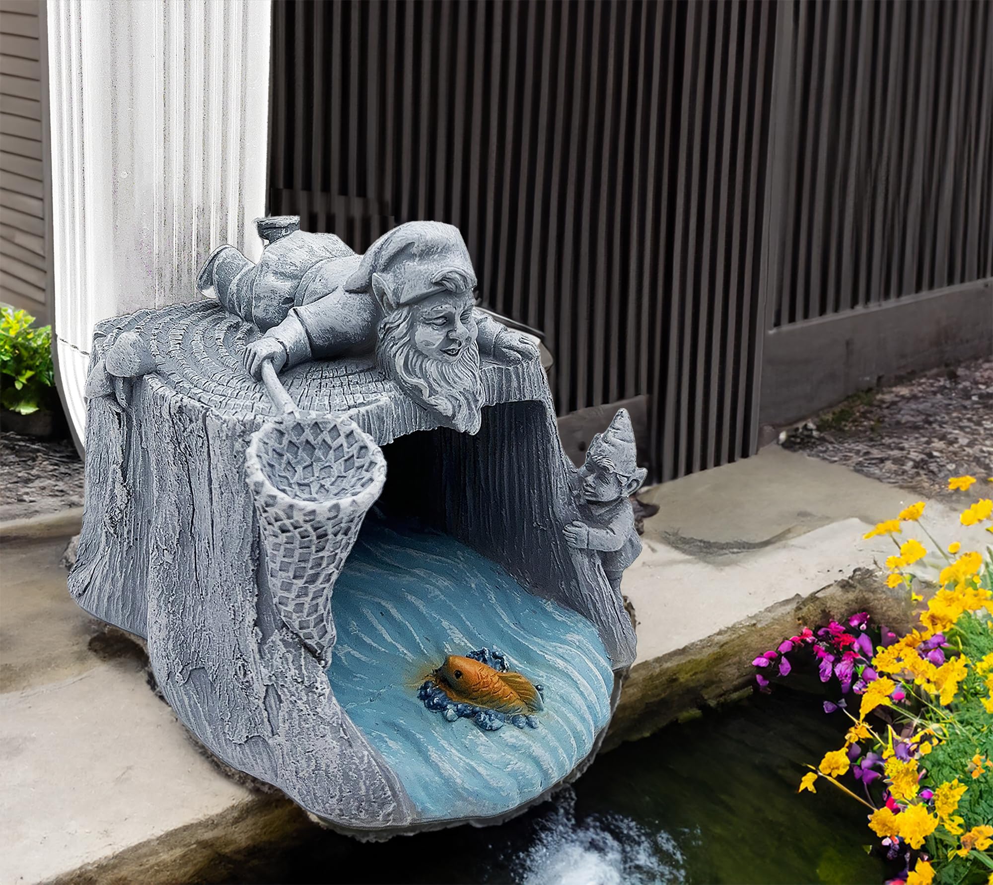 Snapklik.com : Gnome Catch Fish Sculpture Gutter Downspout Extender ...
