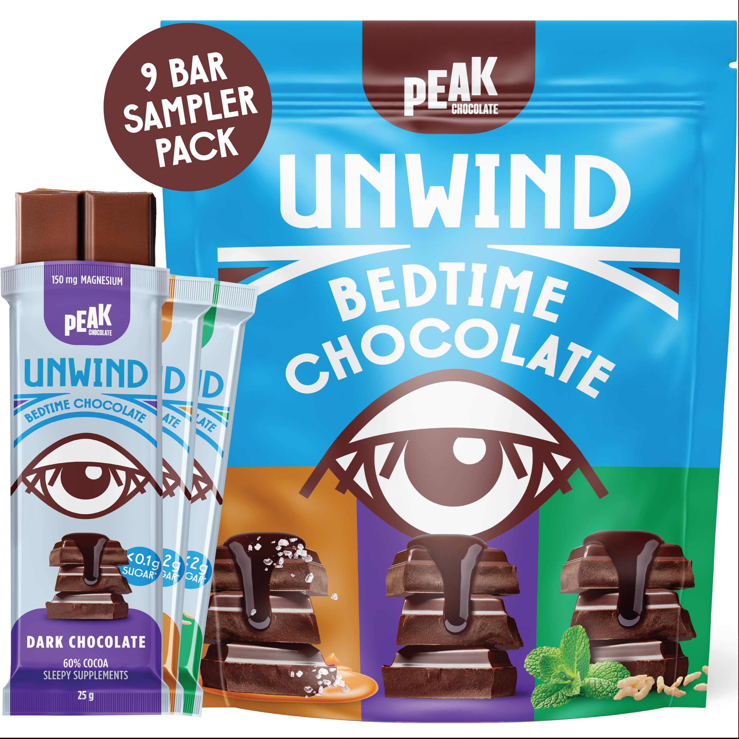 Peak Chocolate UNWIND Bedtime Chocolate Bar Sample Pack - 3 Dark ...