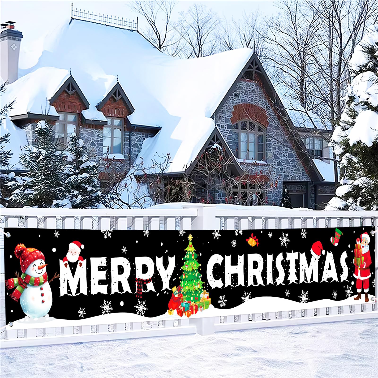 Amazon.com: Large Christmas Banner Decorations Outdoor 120x20 Inch ...