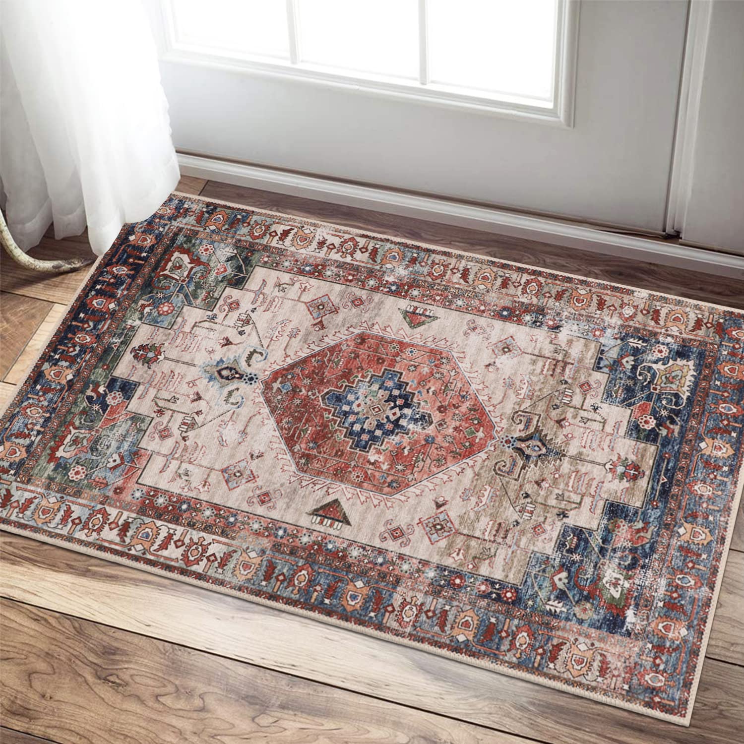 Falflor Area Rug 2'x 3' Vintage Distressed Entryway Rug Non Slip Indoor ...