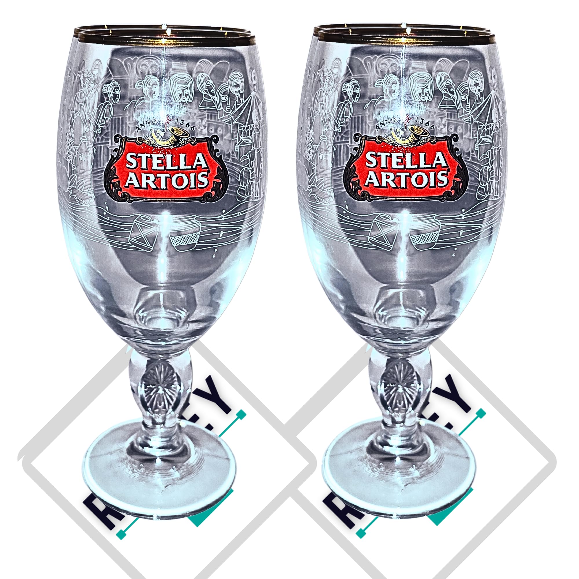 Roxley X 2 Stella Uganda Gold Rimmed Half Pint Glass | 33cl Stella ...