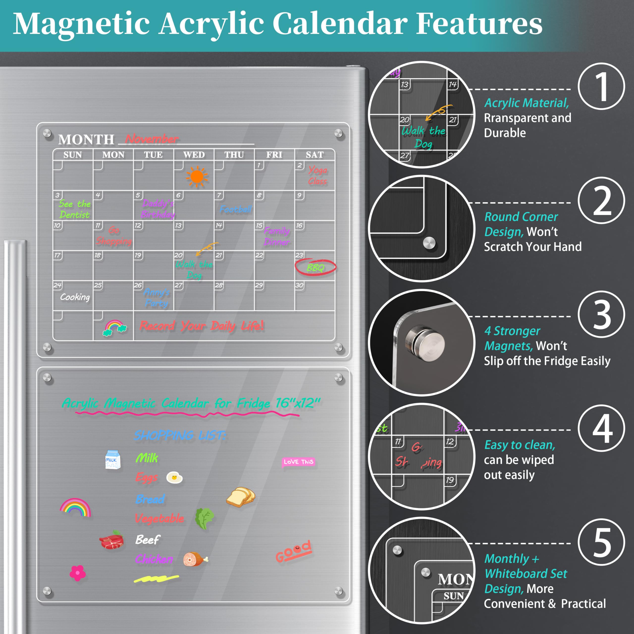 Snapklik.com : Magnetic Acrylic Calendar For Fridge - 16" X 12", 2 Set ...