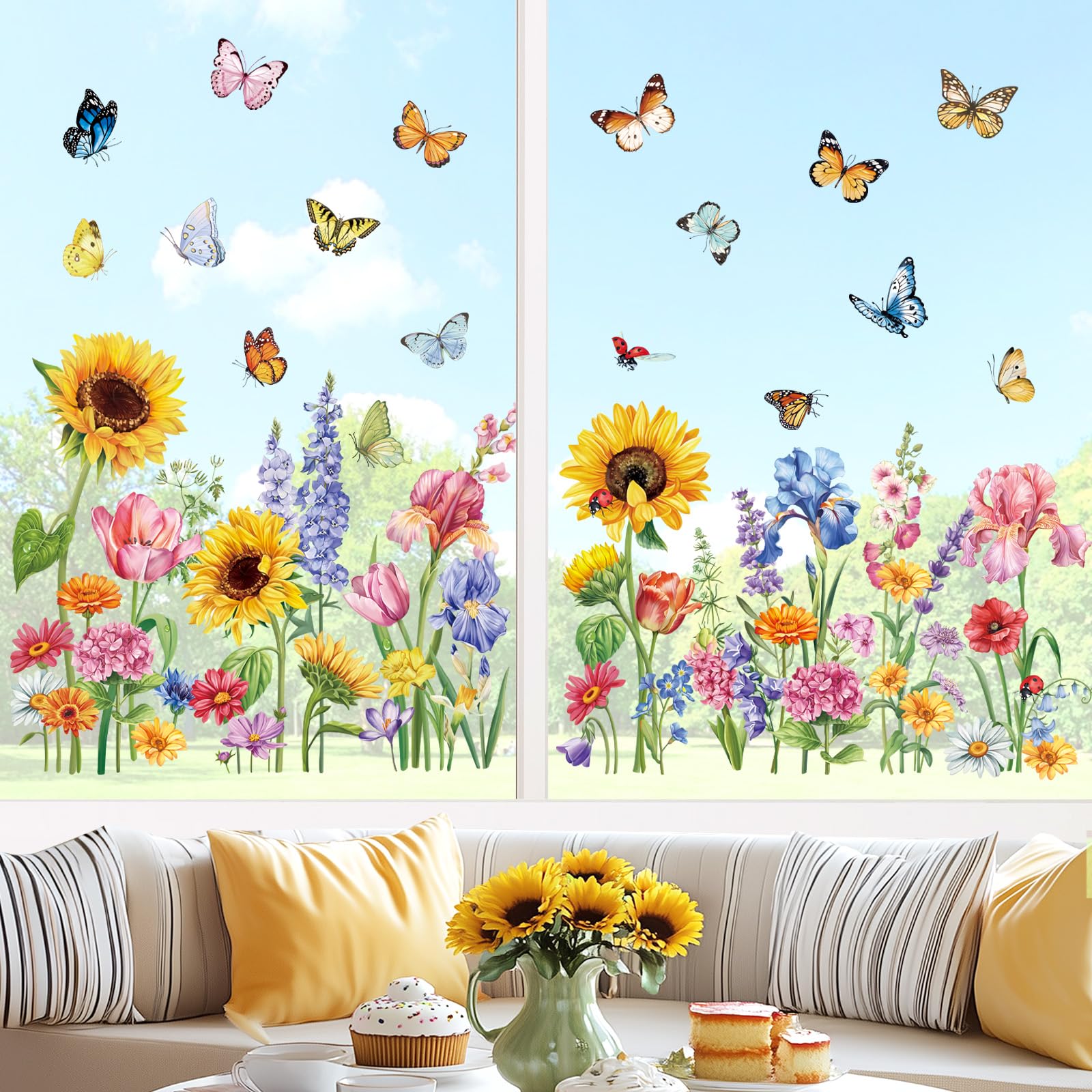 Amazon.com: decalmile Spring Garden Flower Double Sided Window Clings ...