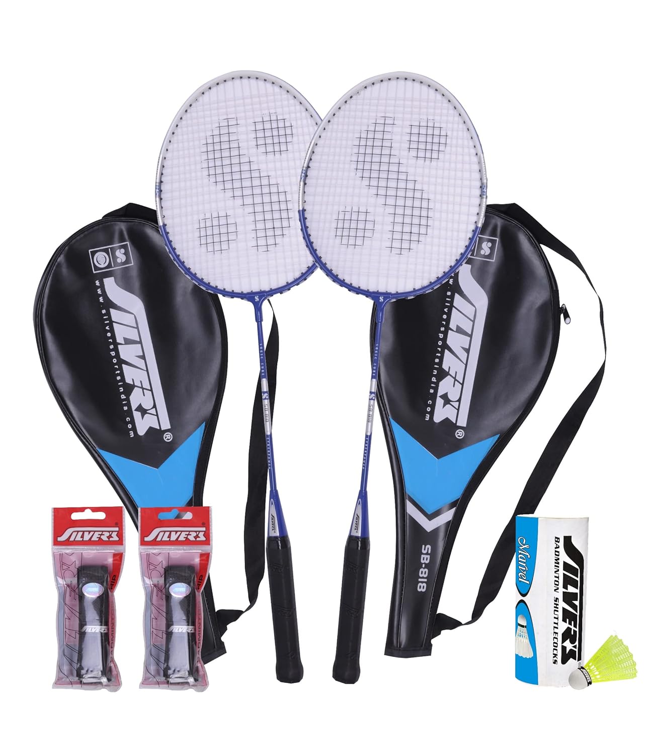Silver's SB-818 (2 Badminton Rackets with Cover, 3 Plastic Shuttlecock ...