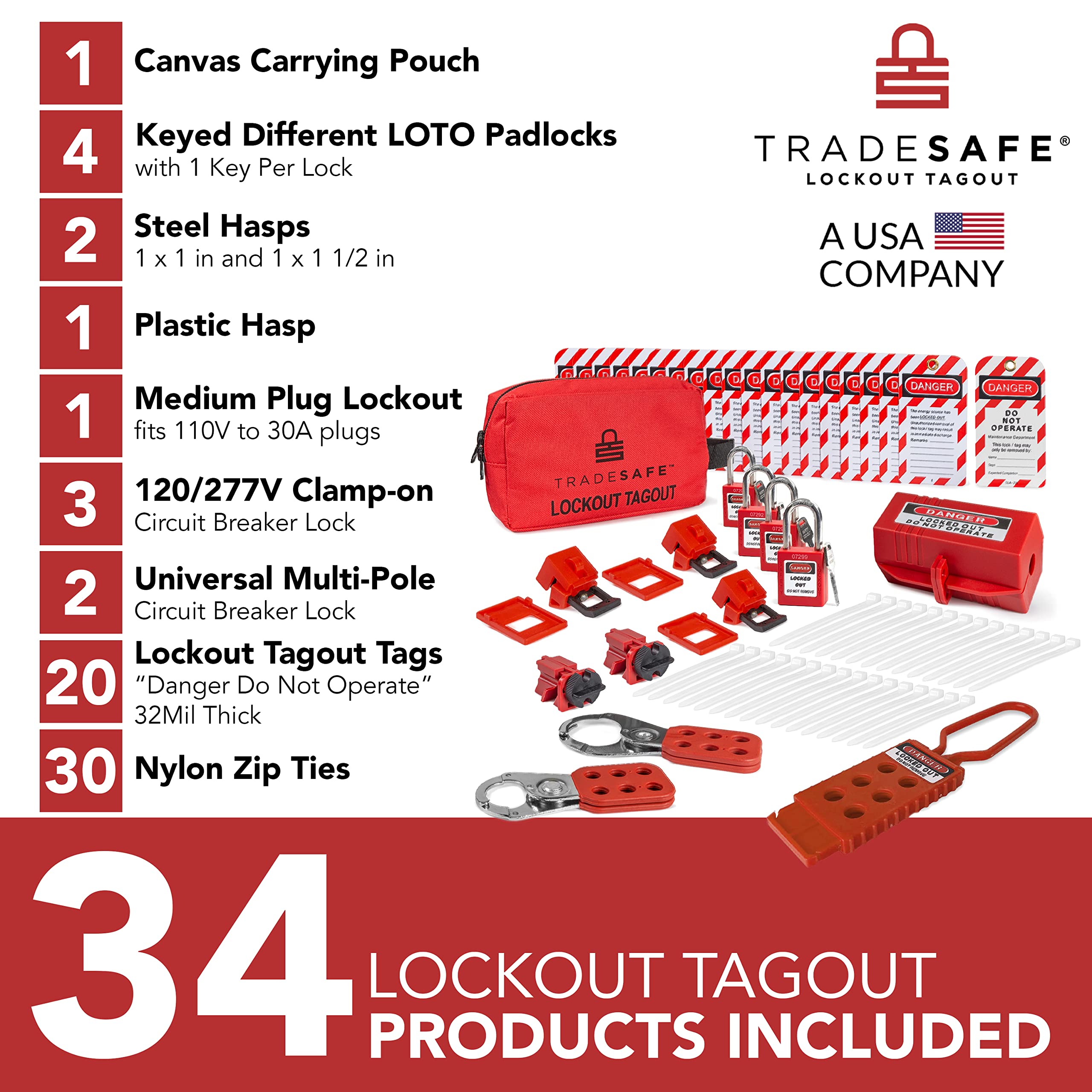 Snapklik.com : TRADESAFE Electrical Lockout Tagout Kit - Hasps, Clamp ...