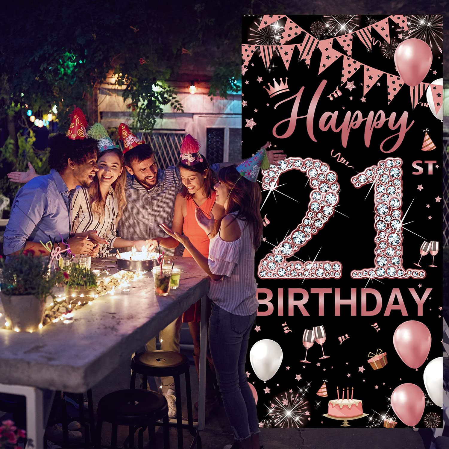 21st Birthday Decorations Door Banner, Rose Gold Happy 21st Birthday ...