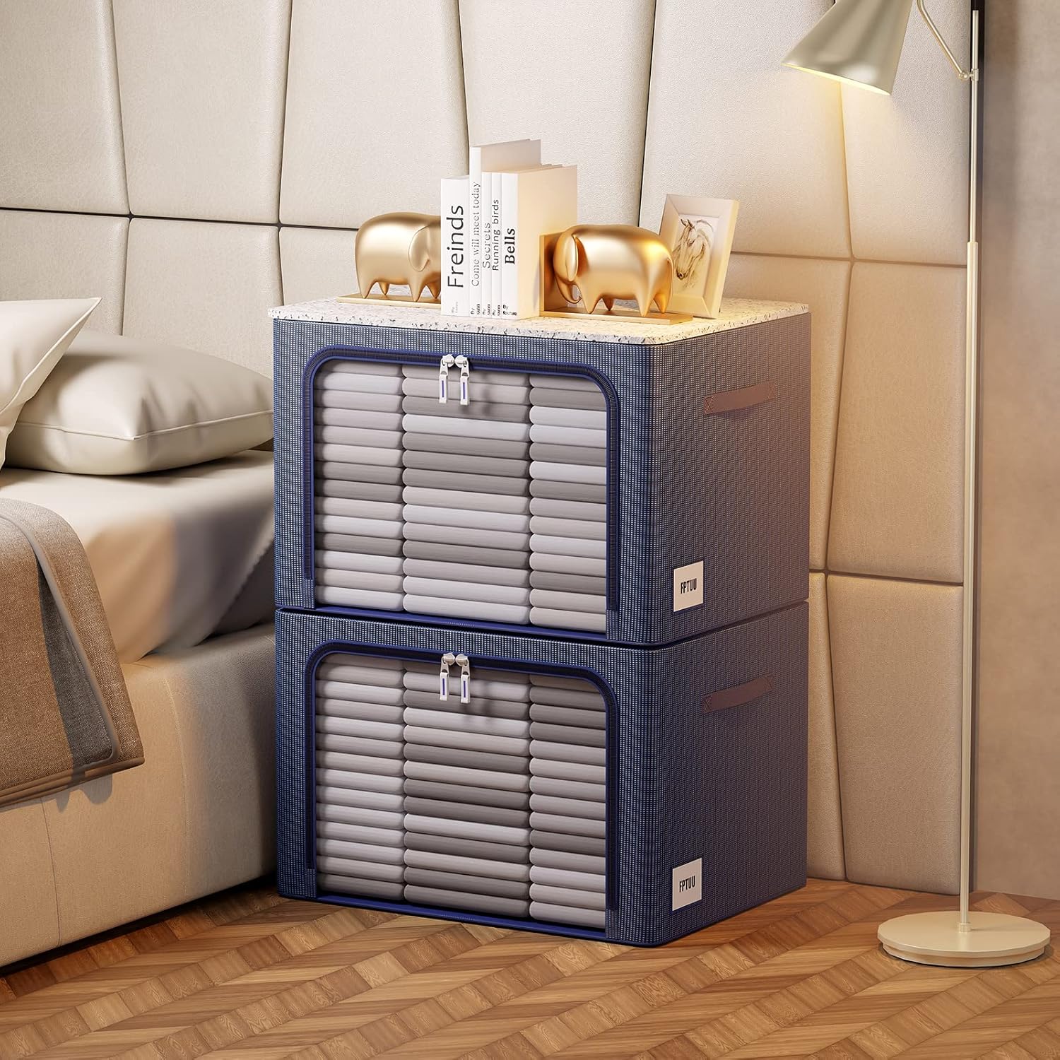 RTONAO 2 Pack Stackable Storage Bins - Foldable Metal Frame Storage ...