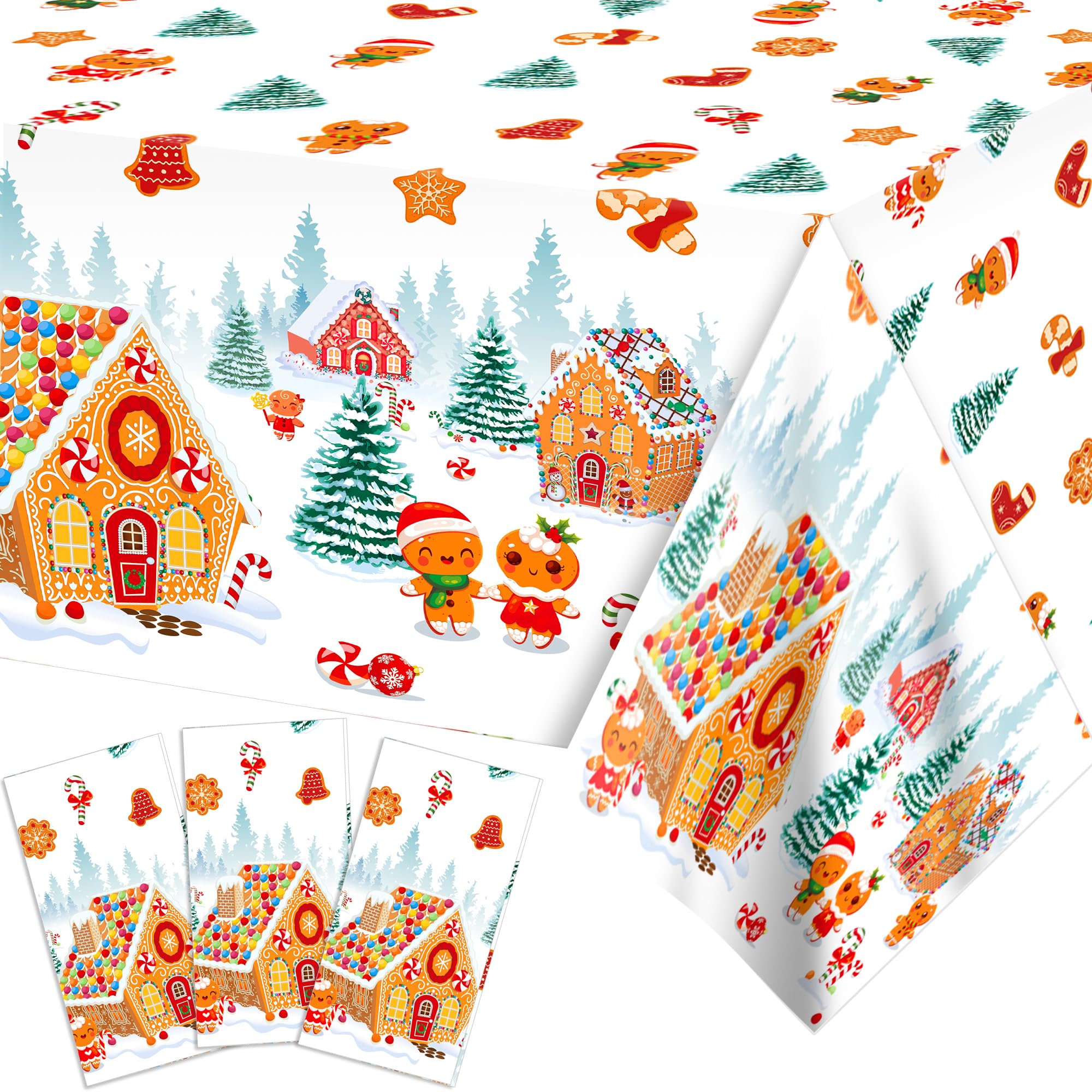 Amazon.com: PHOGARY 3 Pack Christmas Tablecloths Gingerbread Tablecloth ...