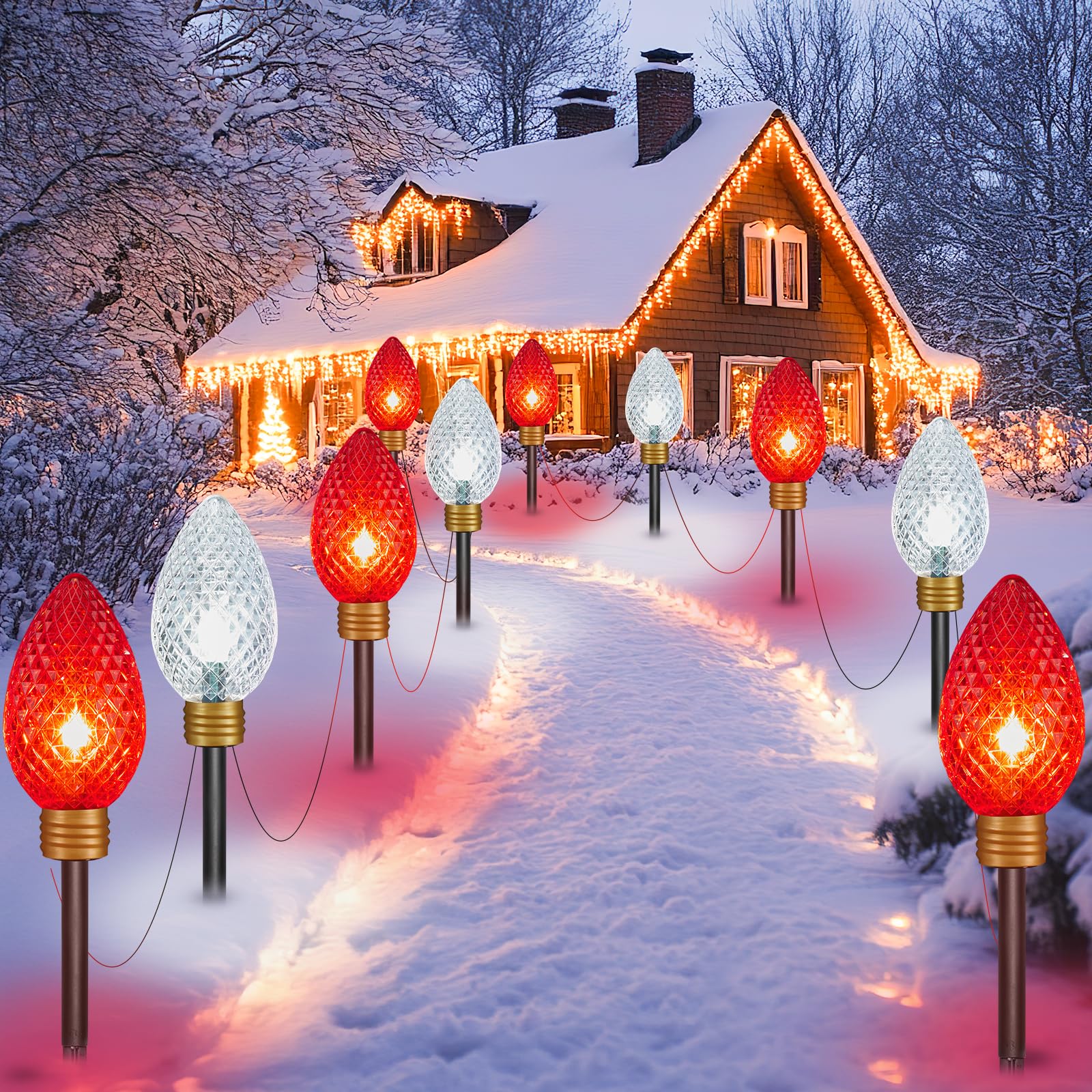 Brightown Super Jumbo C9 Christmas Pathway Lights Outdoor - 2 Pack ...