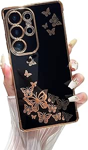 Amazon.com: ZTOFERA Phone Case for Samsung Galaxy S25 Ultra,Luxury Plating Butterfly for Lovely ...