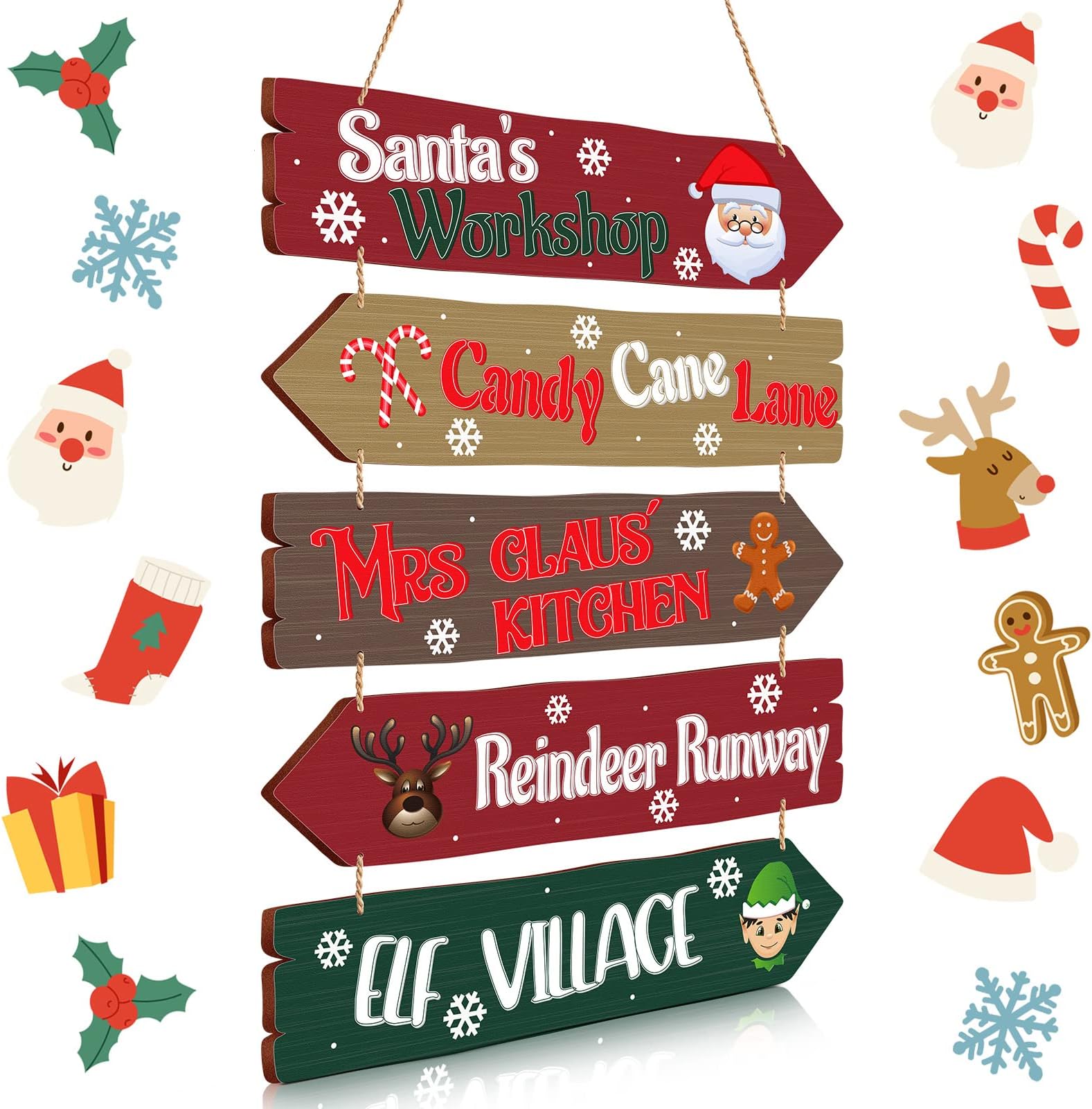 Amazon.com : 5 Pieces Vintage Christmas Wall Decoration Xmas Wood ...