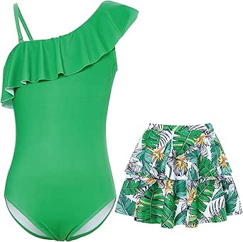 Amazon.com: swimsobo Girls One Piece Swimsuit with Skirt One Shoulder ...