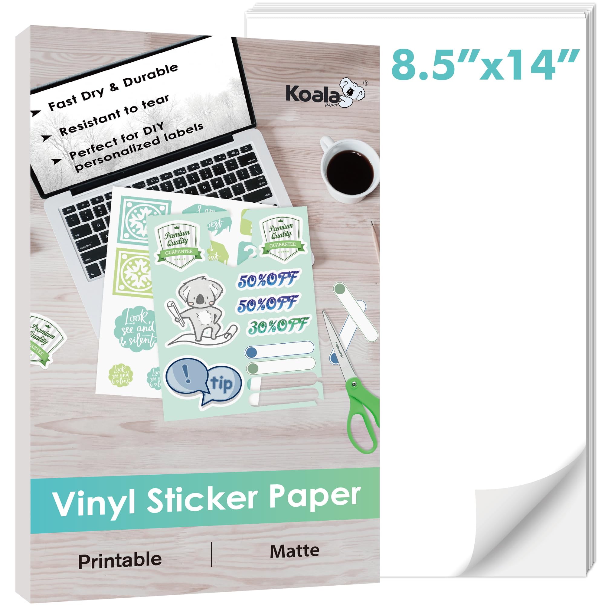 Amazon.com : Koala Printable Vinyl Sticker Paper for Inkjet Printer, 8 ...