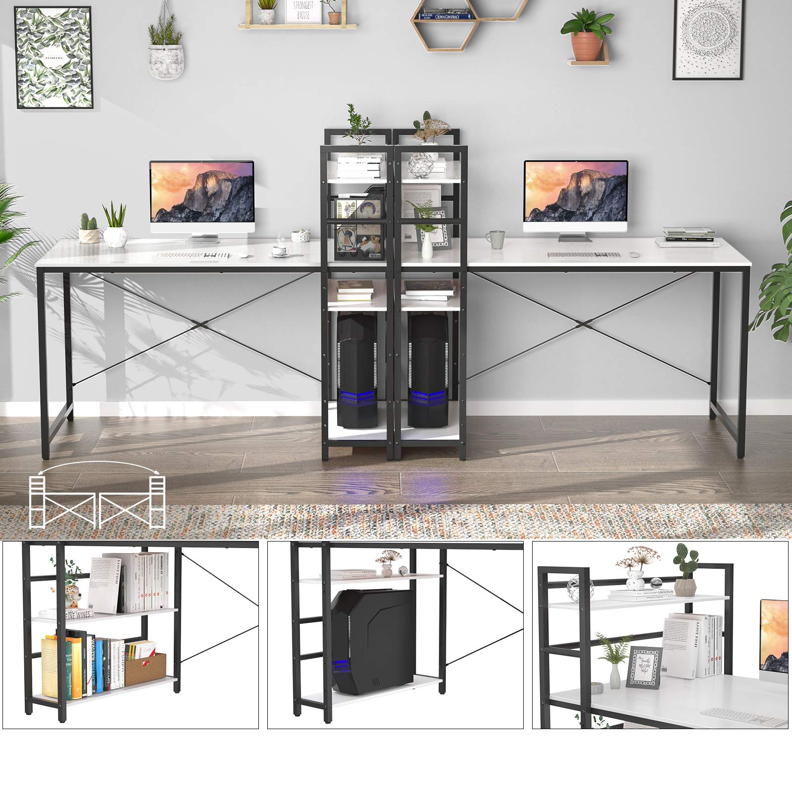 Buy Homfio Computer Desk with Shelves, 47 inch Modern Writing Study ...