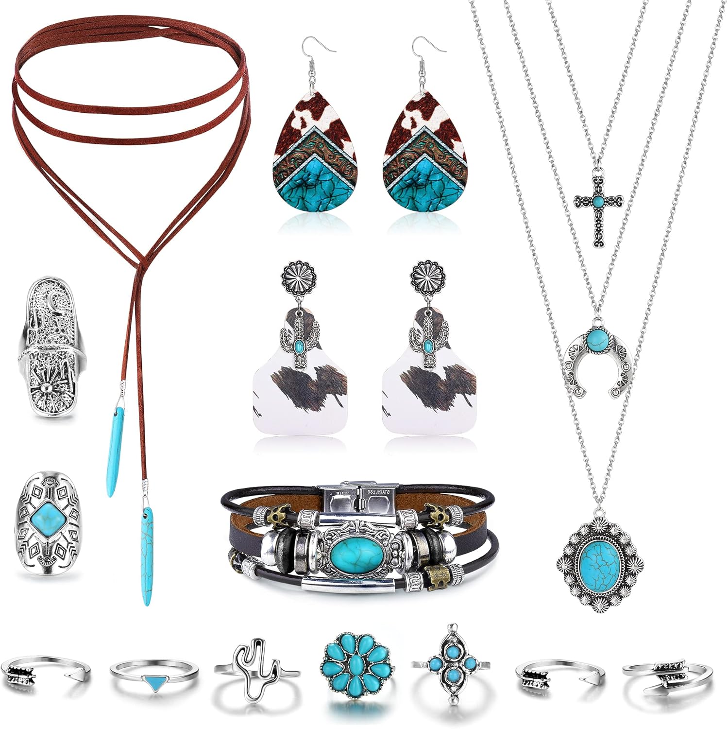 Finrezio Western Jewelry for Women Bohemian Turquoise Jewelry Set ...
