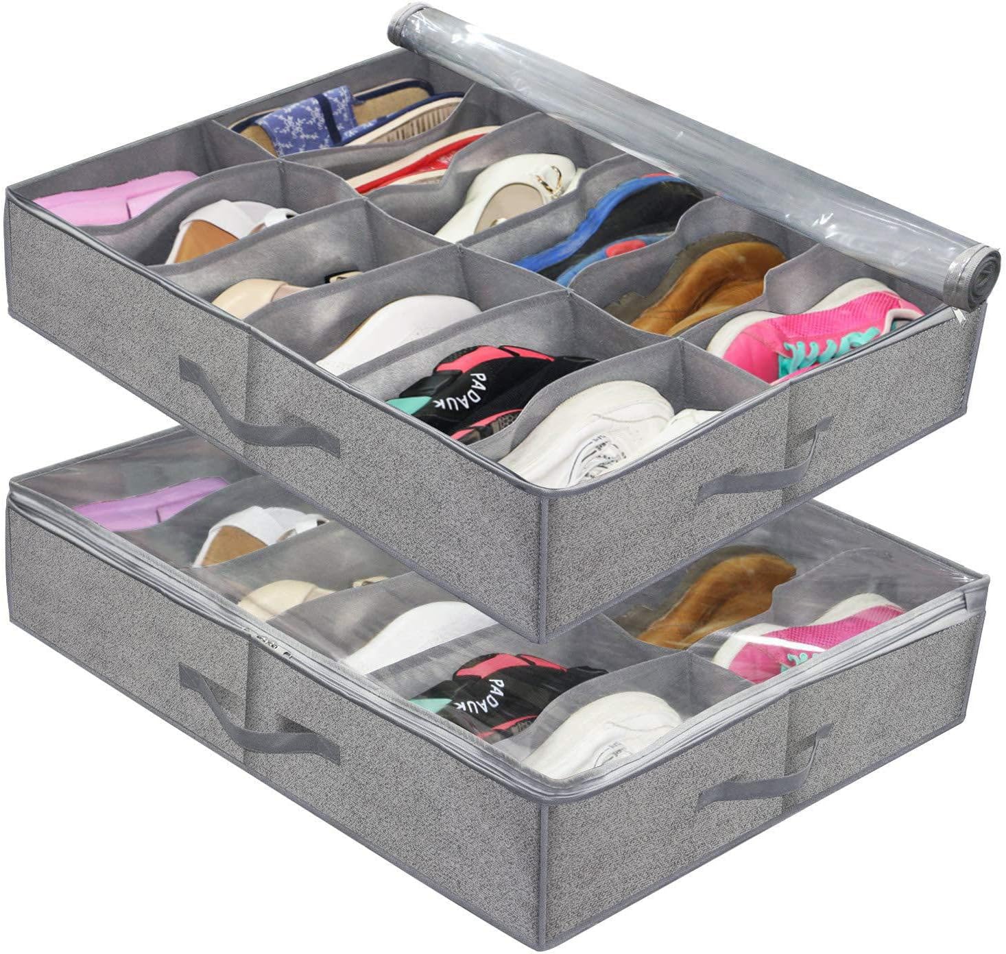 Nwvuop 2 Pack Under Bed Shoe Storage Organiser Box with Clear Lid ...