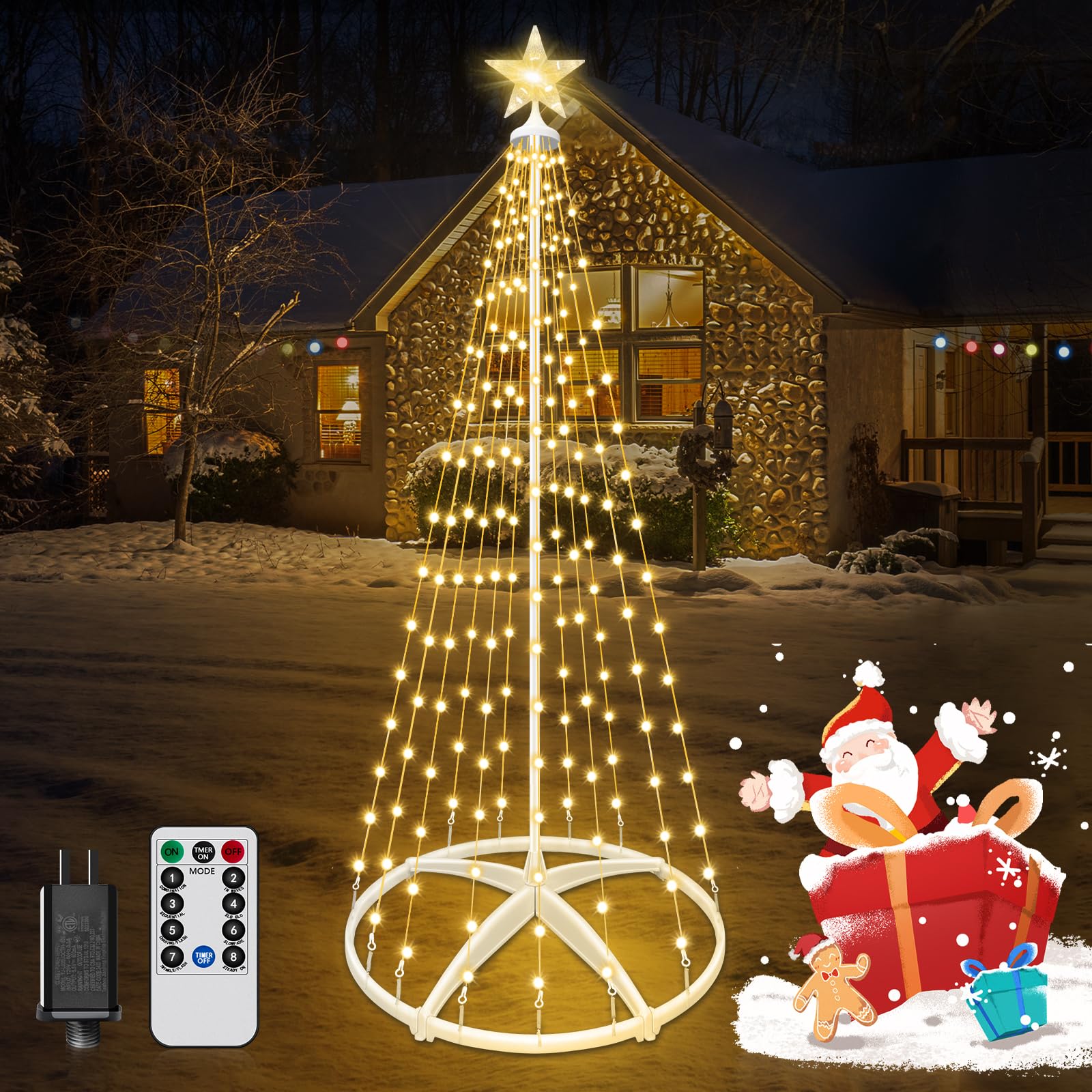 Christmas Cone Tree Light 5 FT, 202 LED Artificial Xmas Trees Warm ...