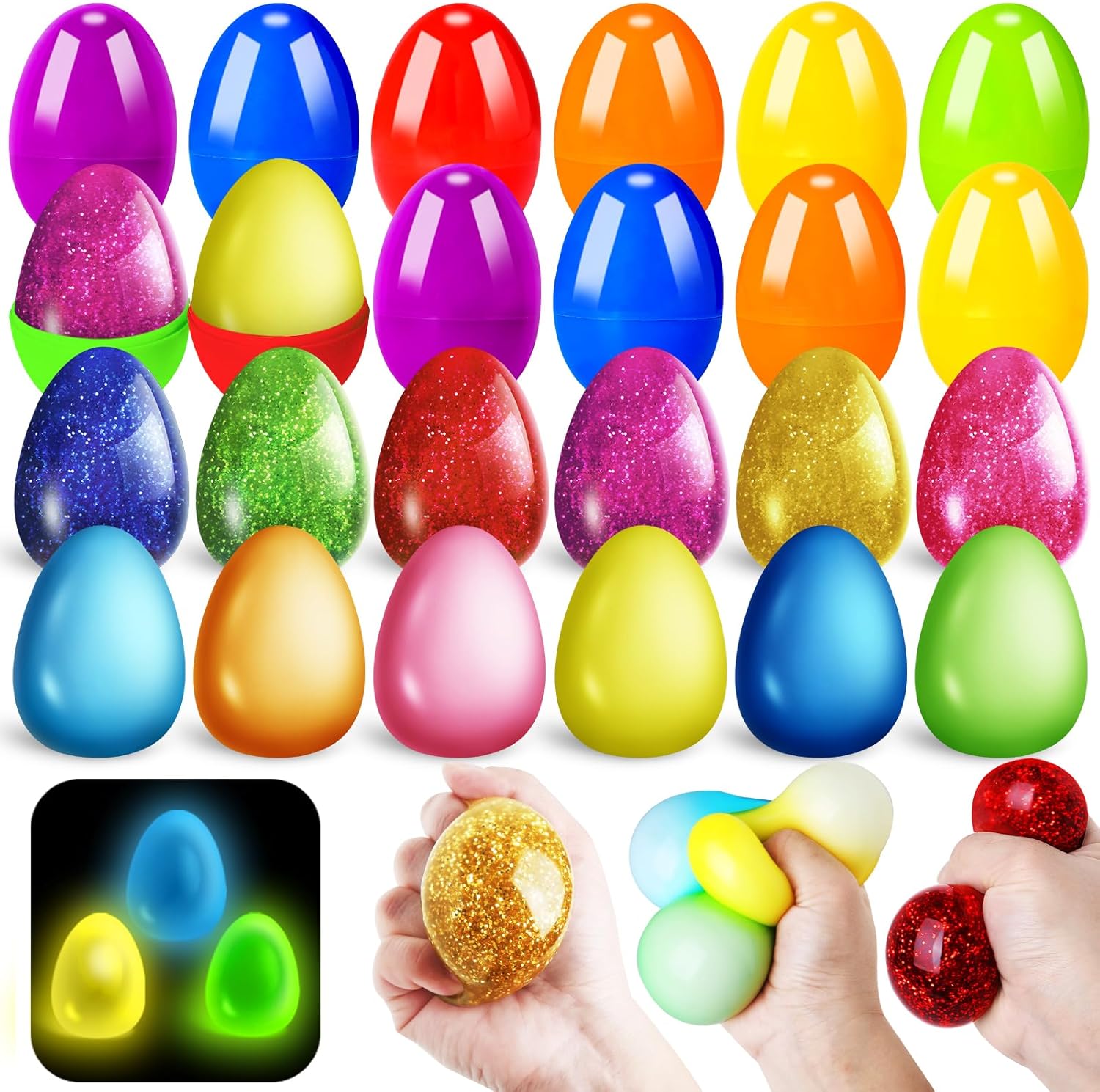Amazon.com: Prefilled Easter Eggs with Squishy Egg Toys for Easter Basket Stuffers, Easter Eggs ...