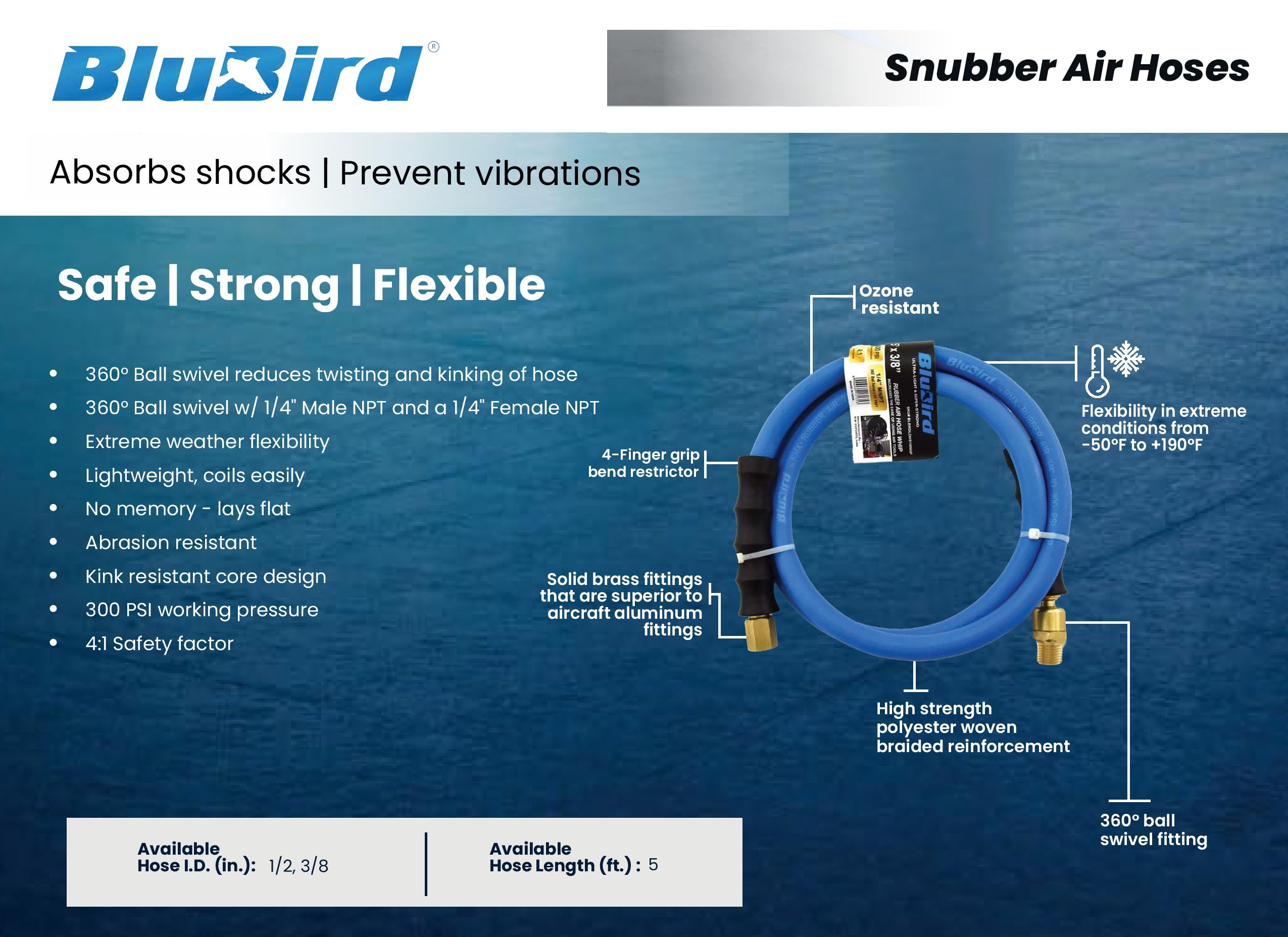 Snapklik.com : BBSR3805 3/8" X 5 Rubber Air Snubber Hose, 100% Rubber ...