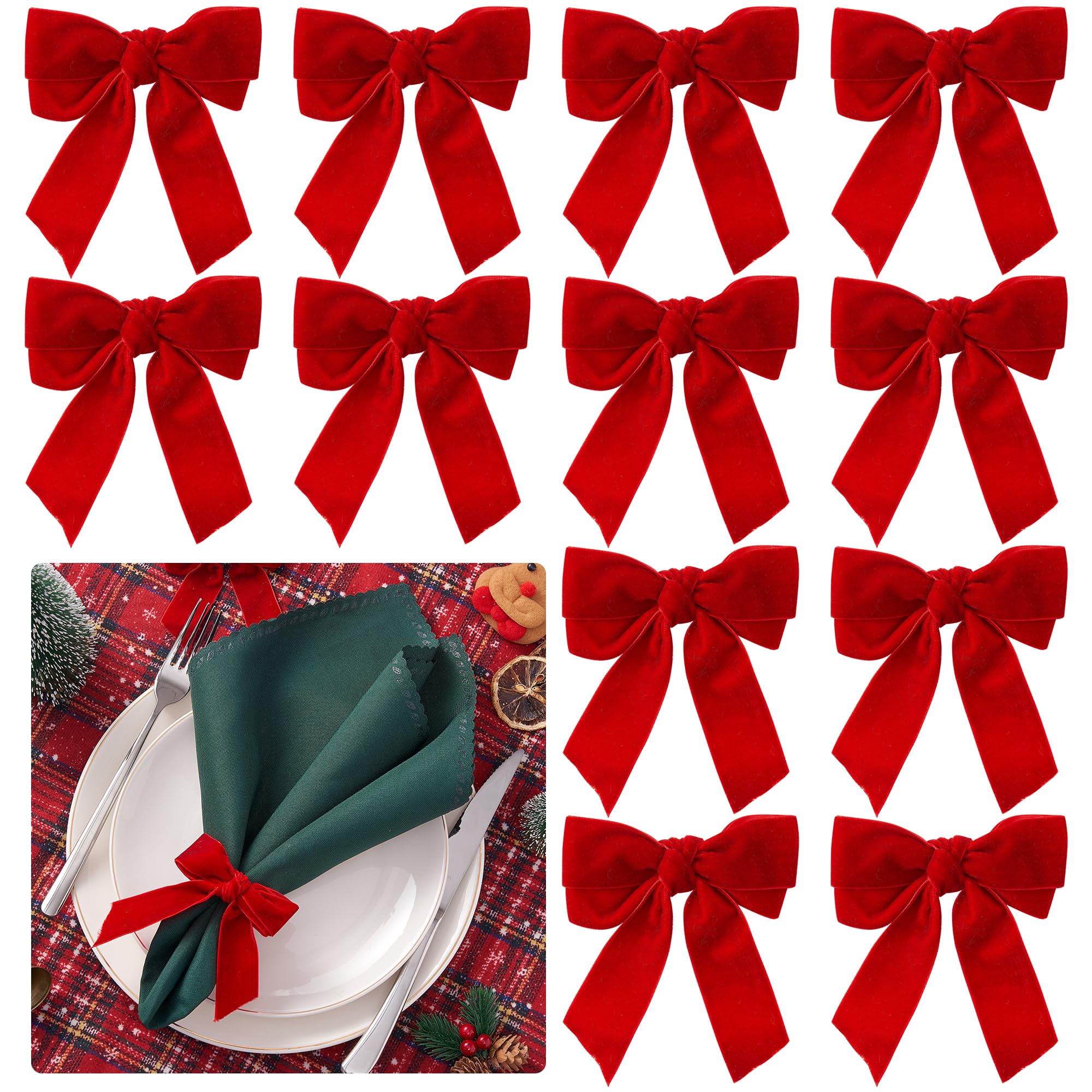 Amazon.com: APTWOW Christmas Napkin Rings Set of 12 - Red Bow Velvet ...